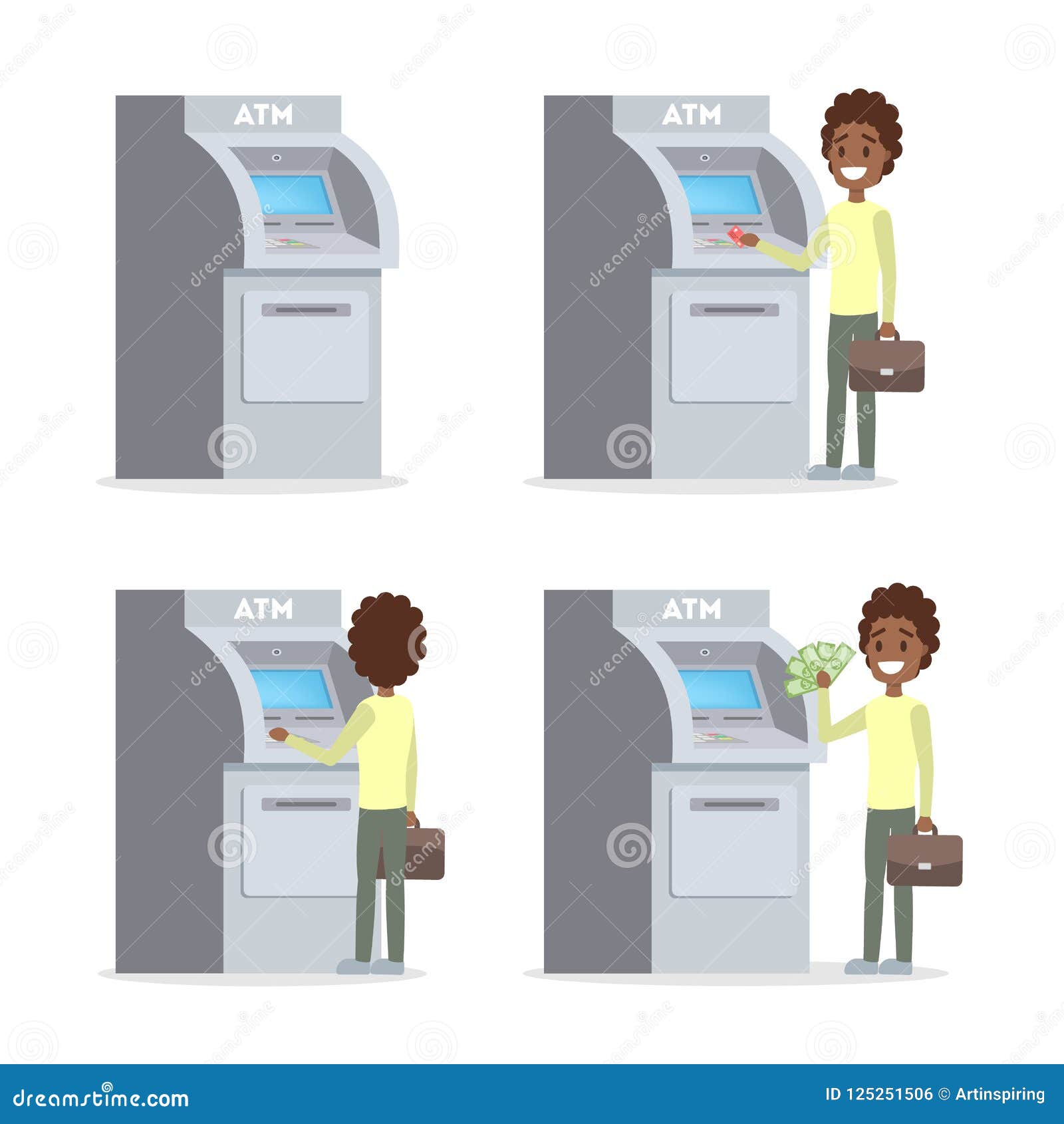 Man Using ATM Machine and Gets Money Stock Vector - Illustration of ...