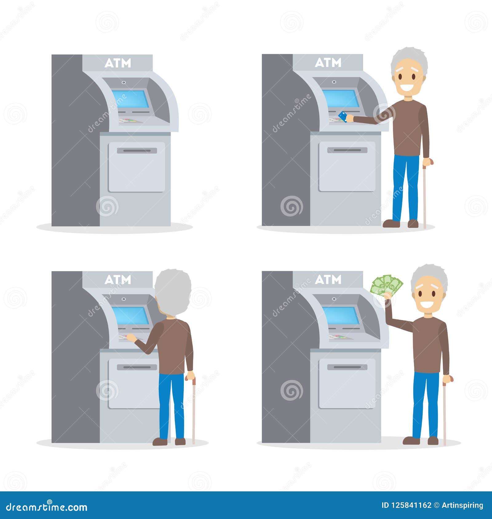 Man Using ATM Machine and Gets Money Stock Vector - Illustration of ...