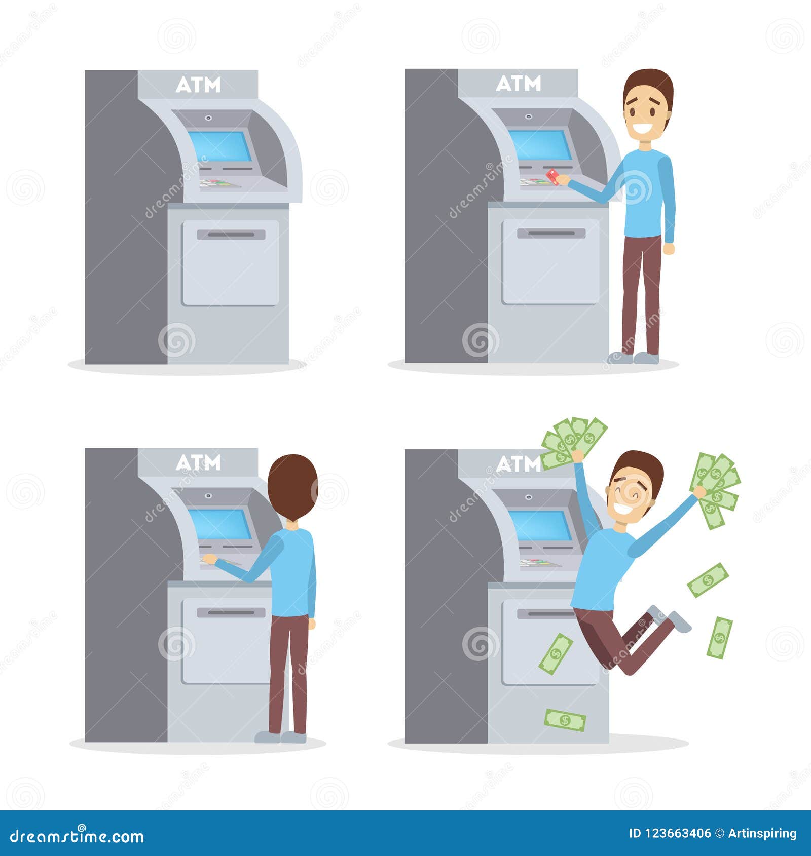 Man using ATM machine stock vector. Illustration of automatic - 123663406