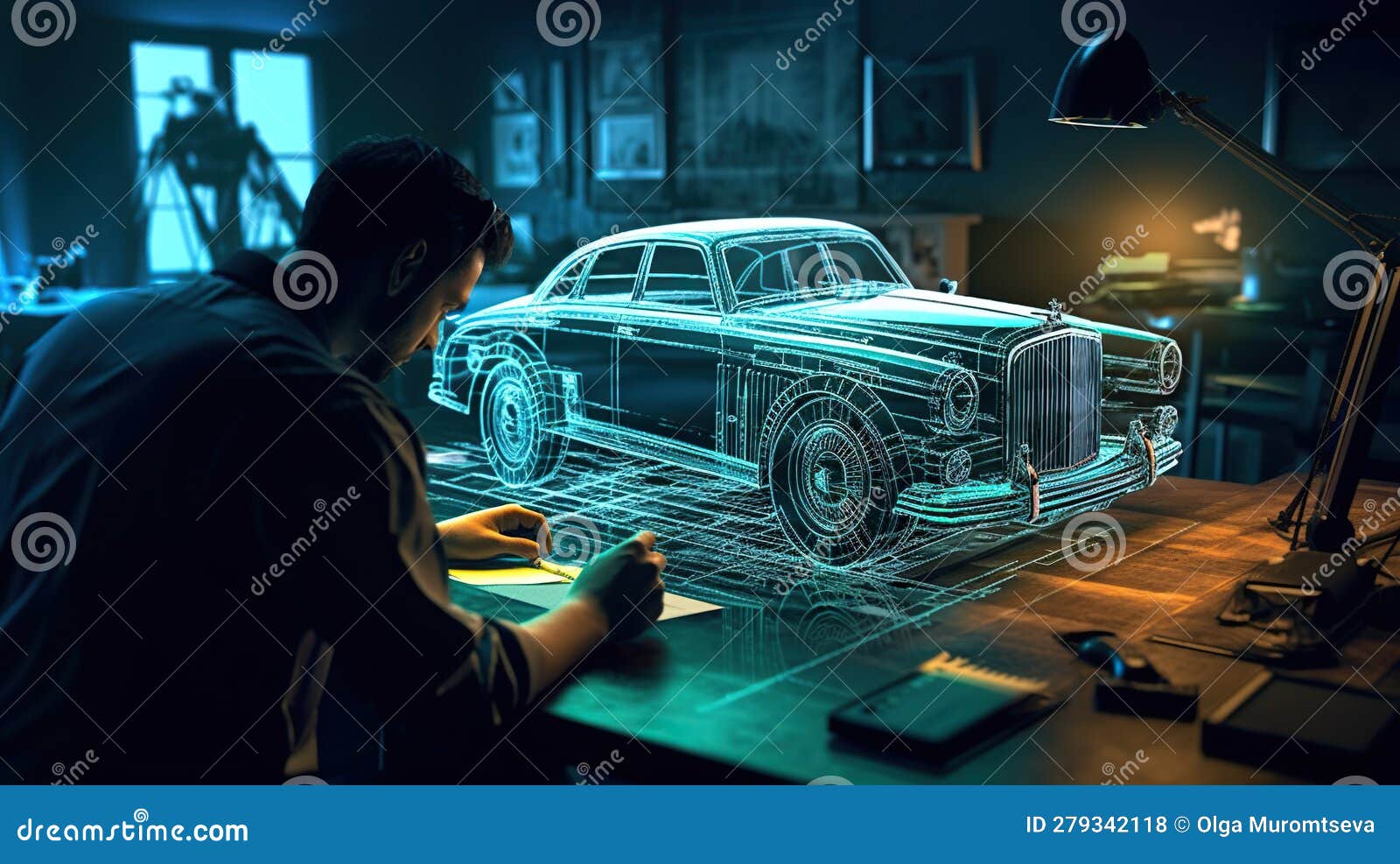 A Man is Using an Augmented Reality 3d Rendering Program To Design a ...