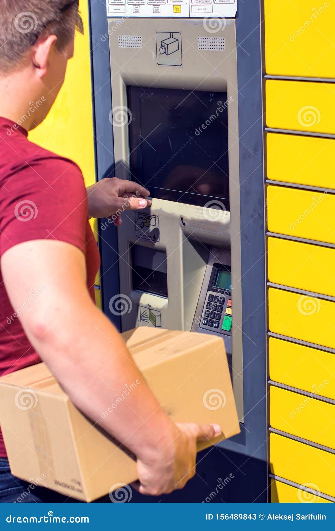 Man Client Using Automated Self-service Post Terminal Machine or Locker ...