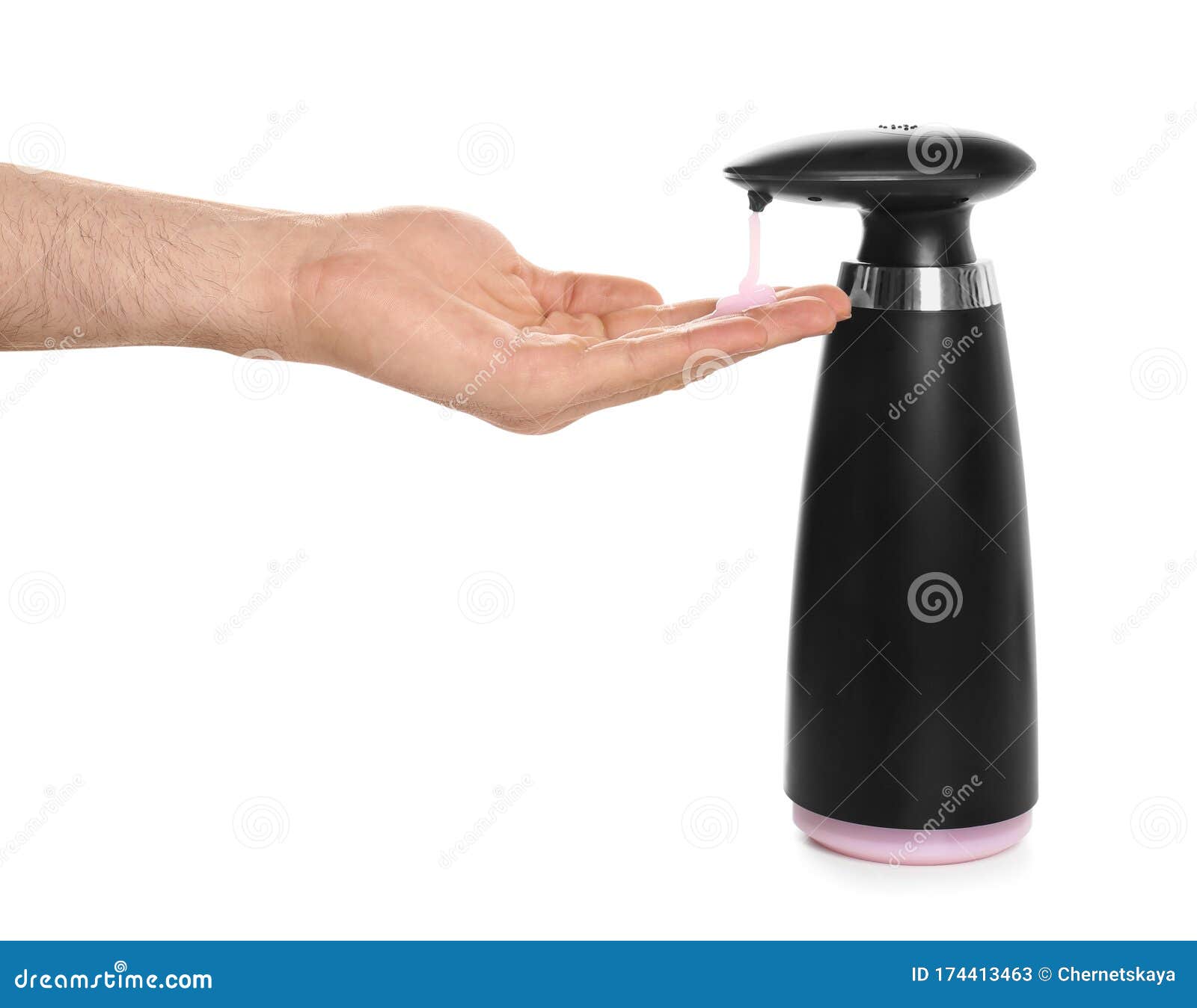 Man Using Automatic Soap Dispenser on Background, Closeup Stock Image ...