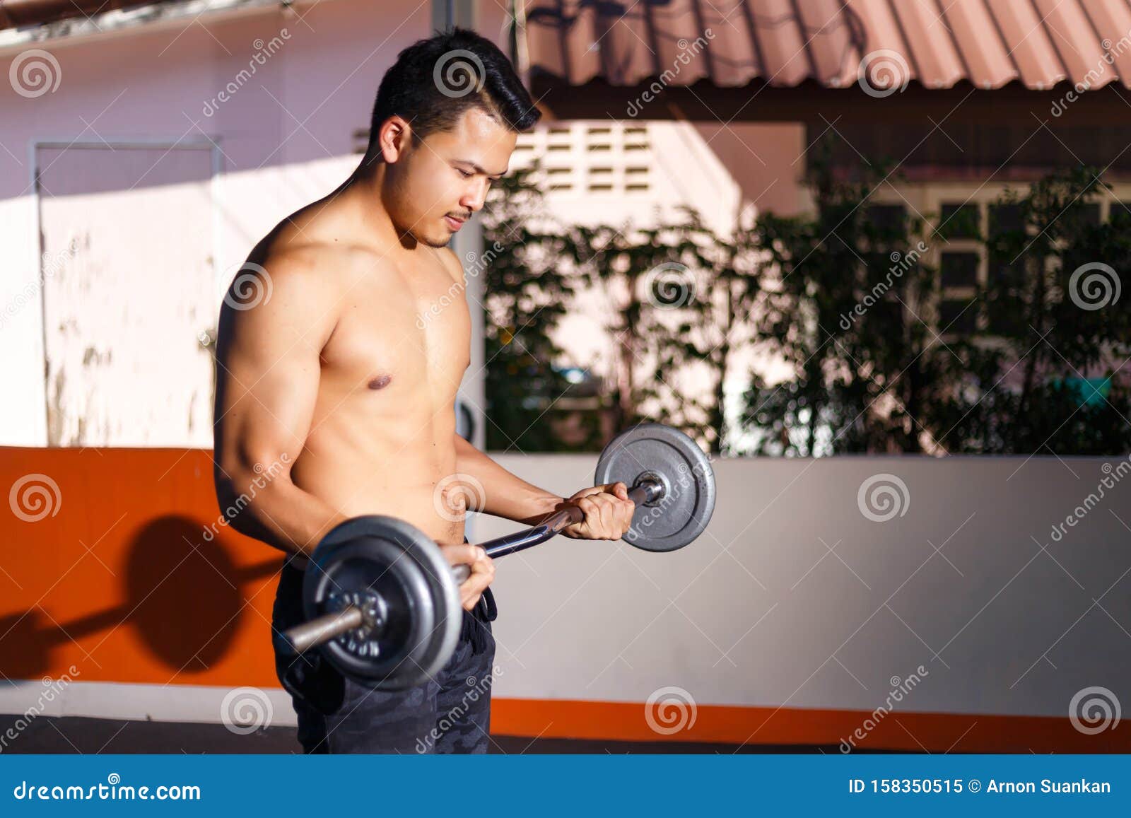 Man Using Barbell for Exercise Stock Image - Image of power, fitness ...