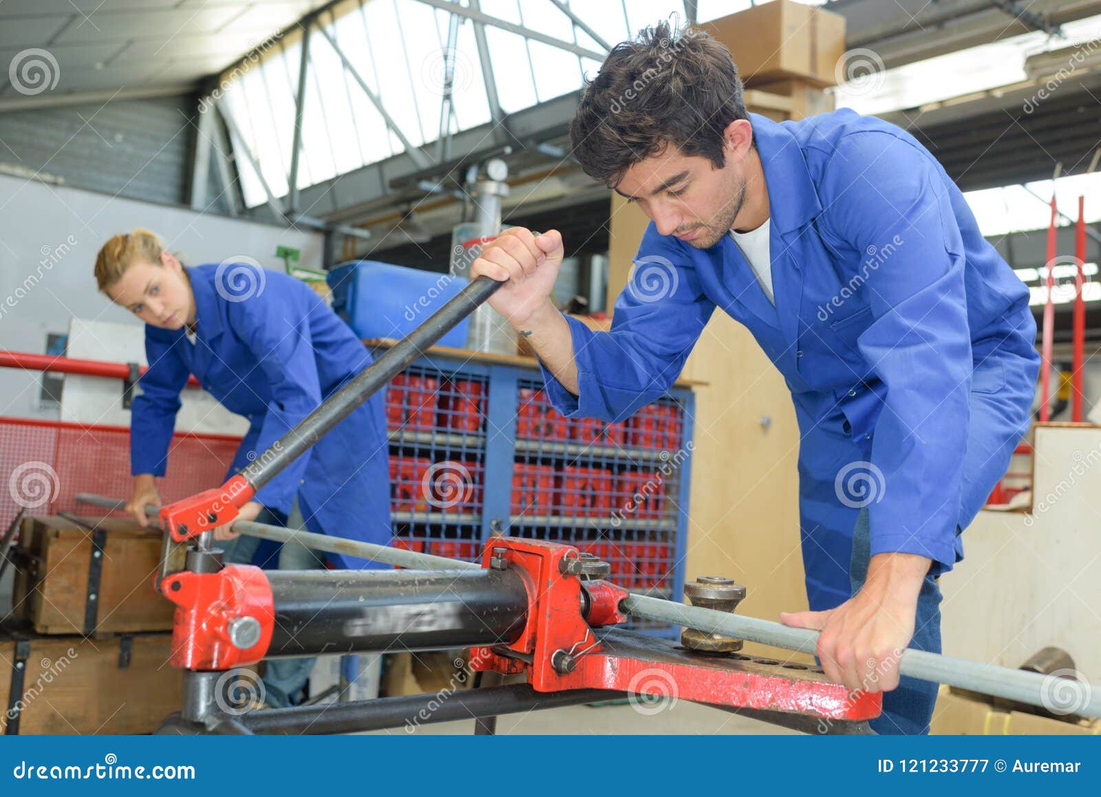 Man using bench press stock image. Image of build, teamwork - 121233777