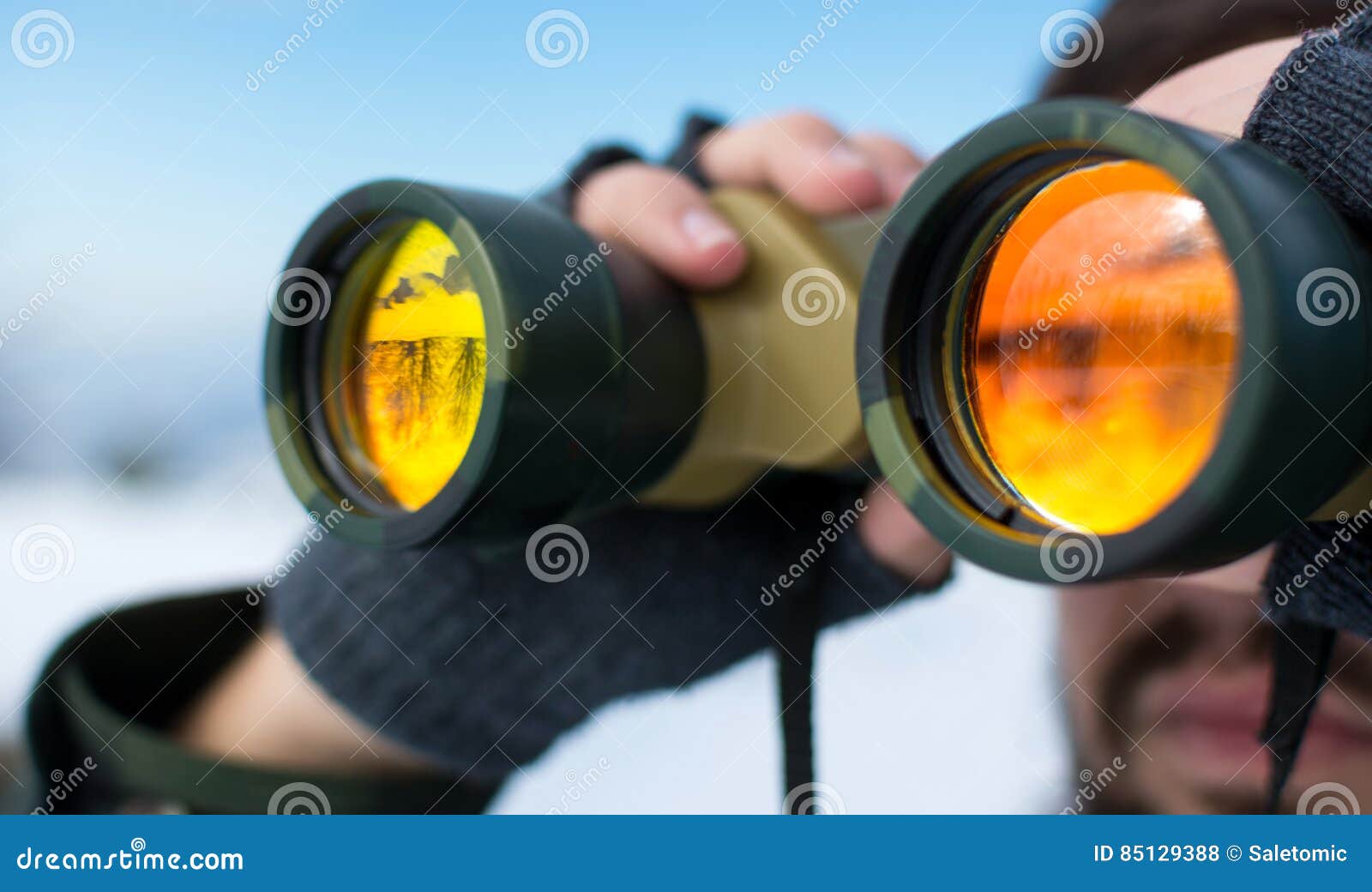 Man Using Binoculars Outside on a Winter Day Stock Photo - Image of ...