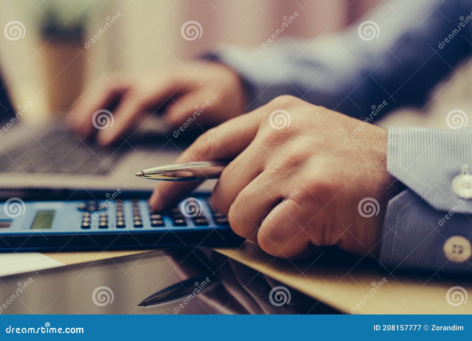Man Using Calculator and Calculate Bills in Home Office Stock Image ...