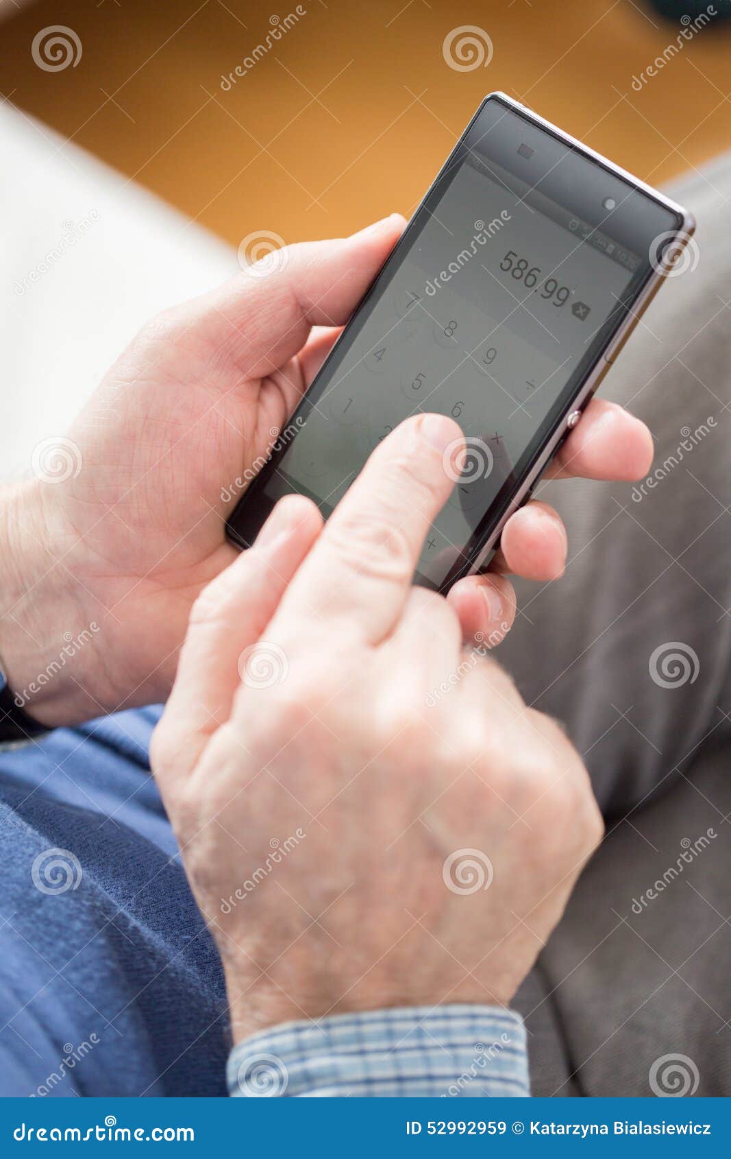 Man Using Calculator in Phone Stock Image - Image of elderly ...