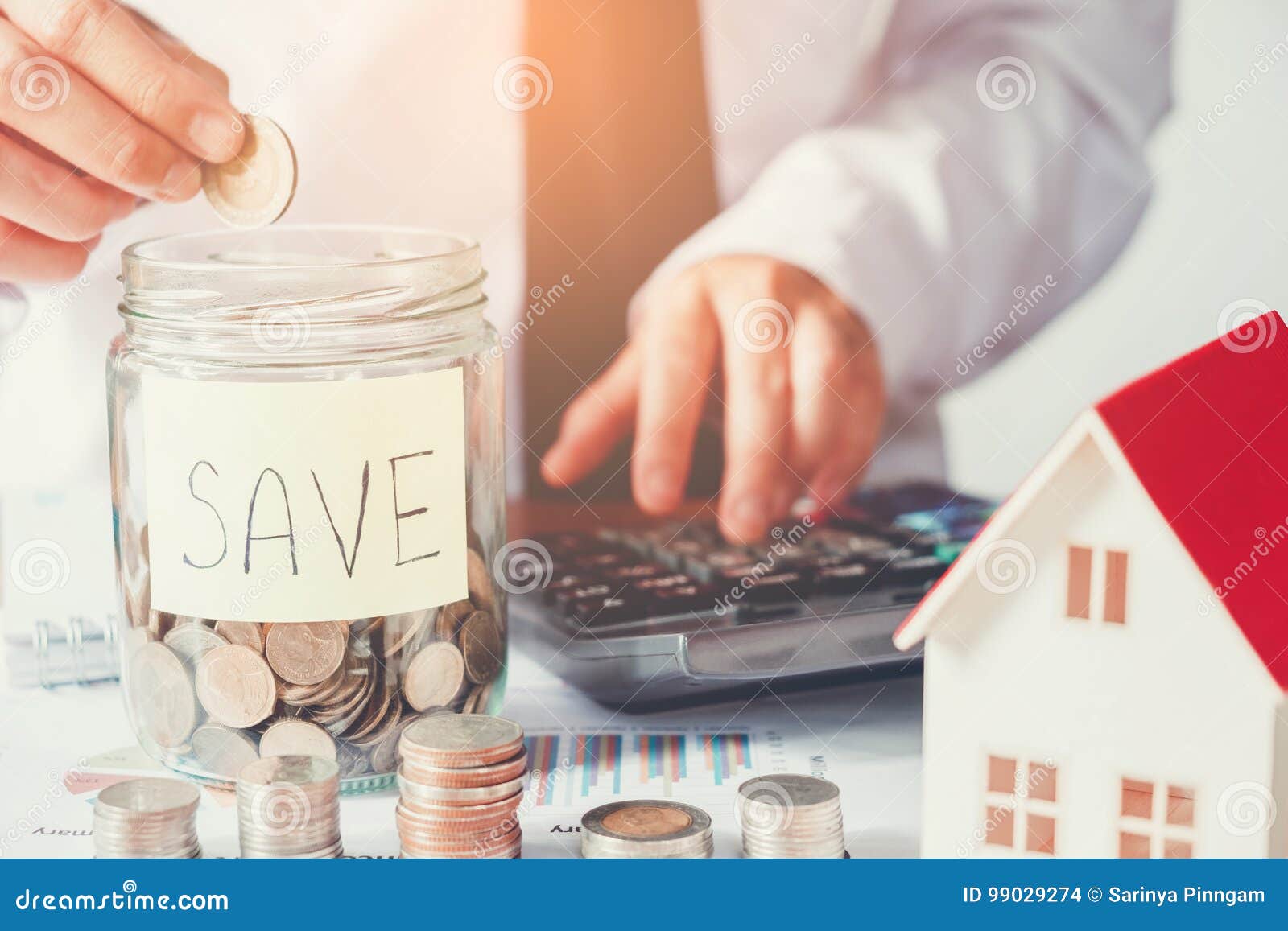 Man Using Calculator Save Money for Home Cost Stock Photo - Image of ...