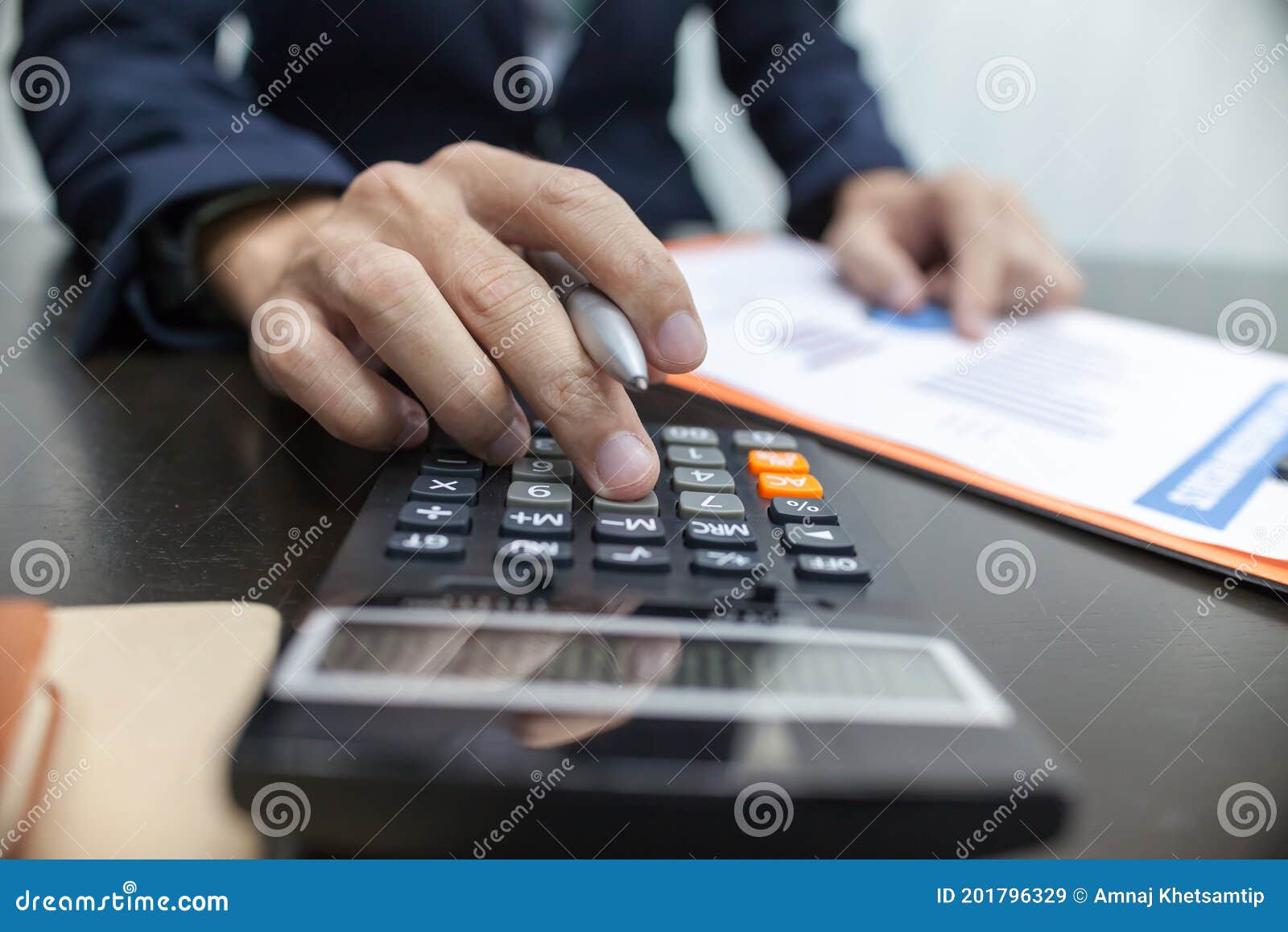 Man Using Calculator and Writing Make Note with Calculate Stock Image ...