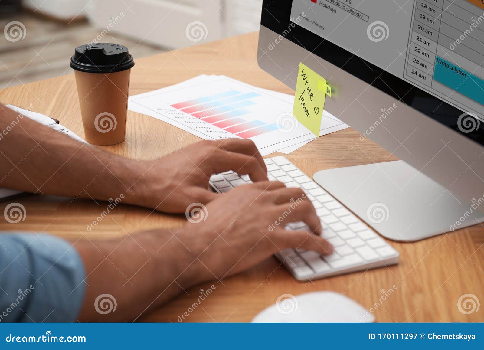 Man Using Calendar App on Computer in Office Stock Image - Image of ...