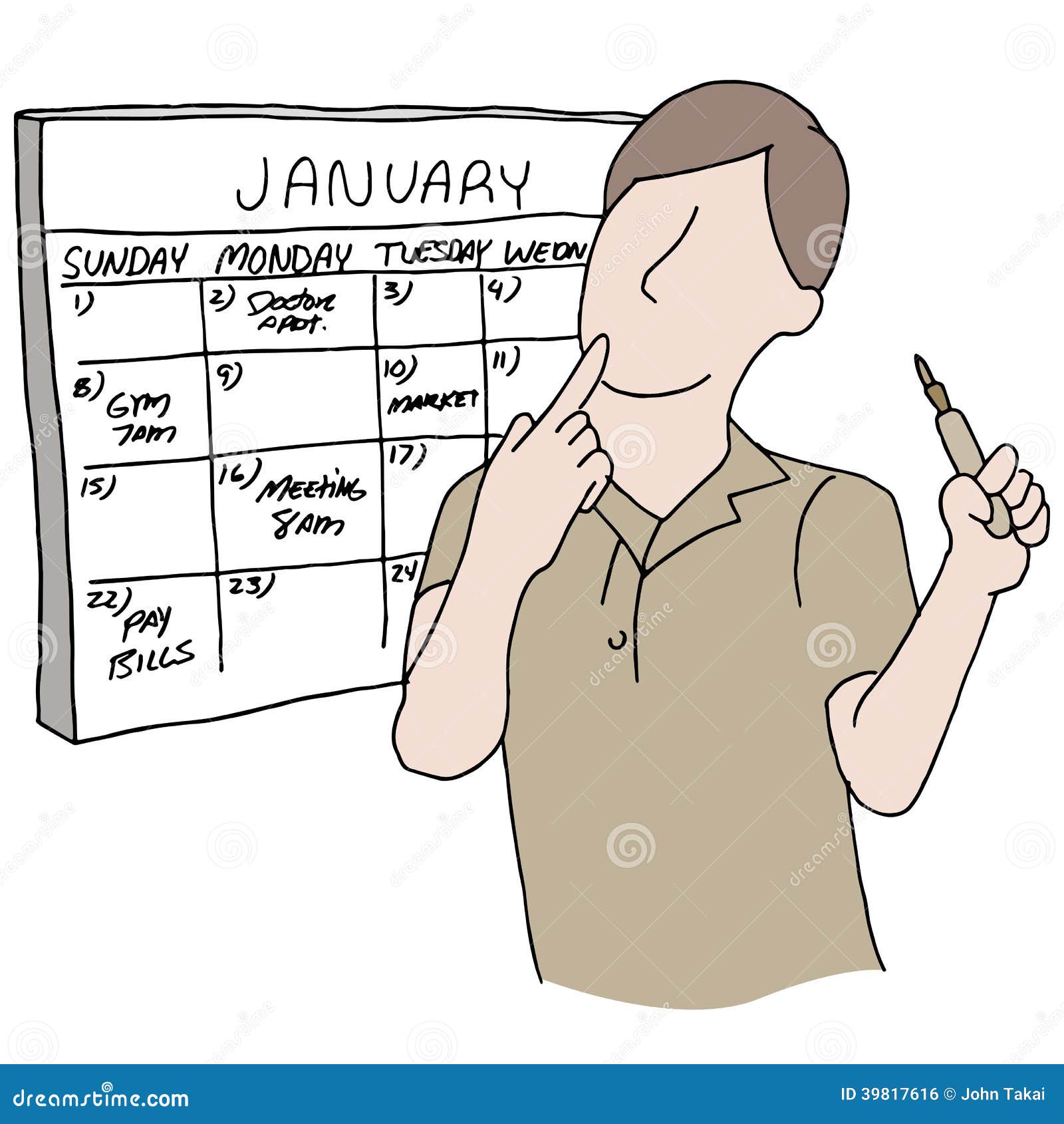 Man Using Calendar As Reminder Stock Vector - Illustration of organizer ...