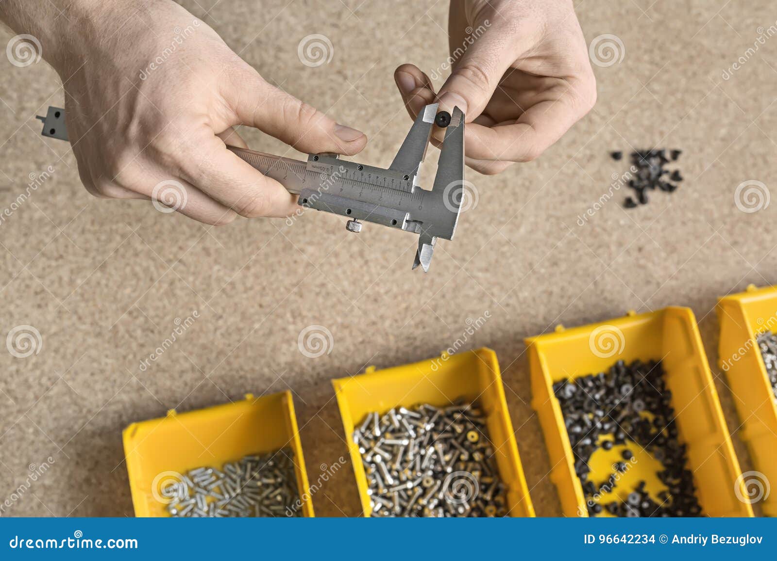 Man Using Caliper in Workshop Stock Photo - Image of texture, indoor ...