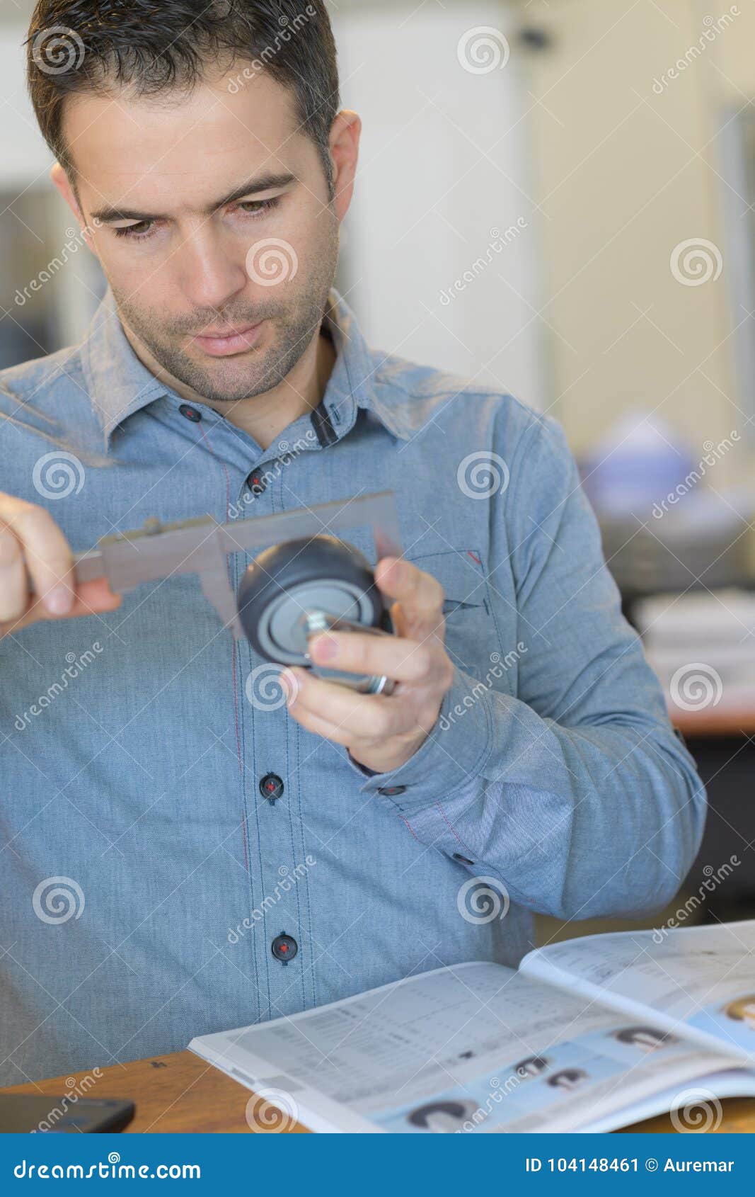 Man Using Calipers To Measure Wheel Stock Image - Image of technology ...
