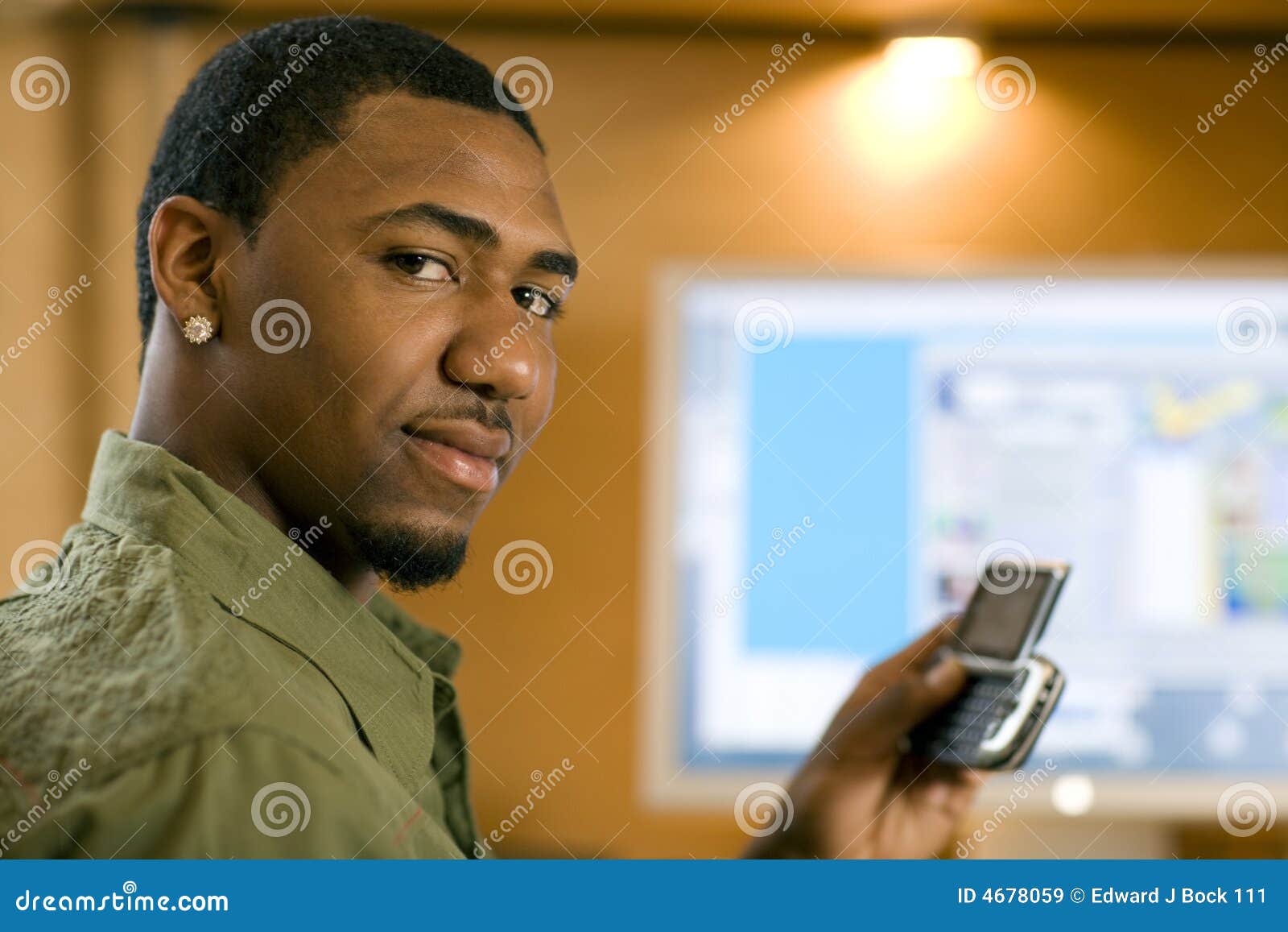 Man Using Cell Phone and Computer Stock Image - Image of screen, male ...