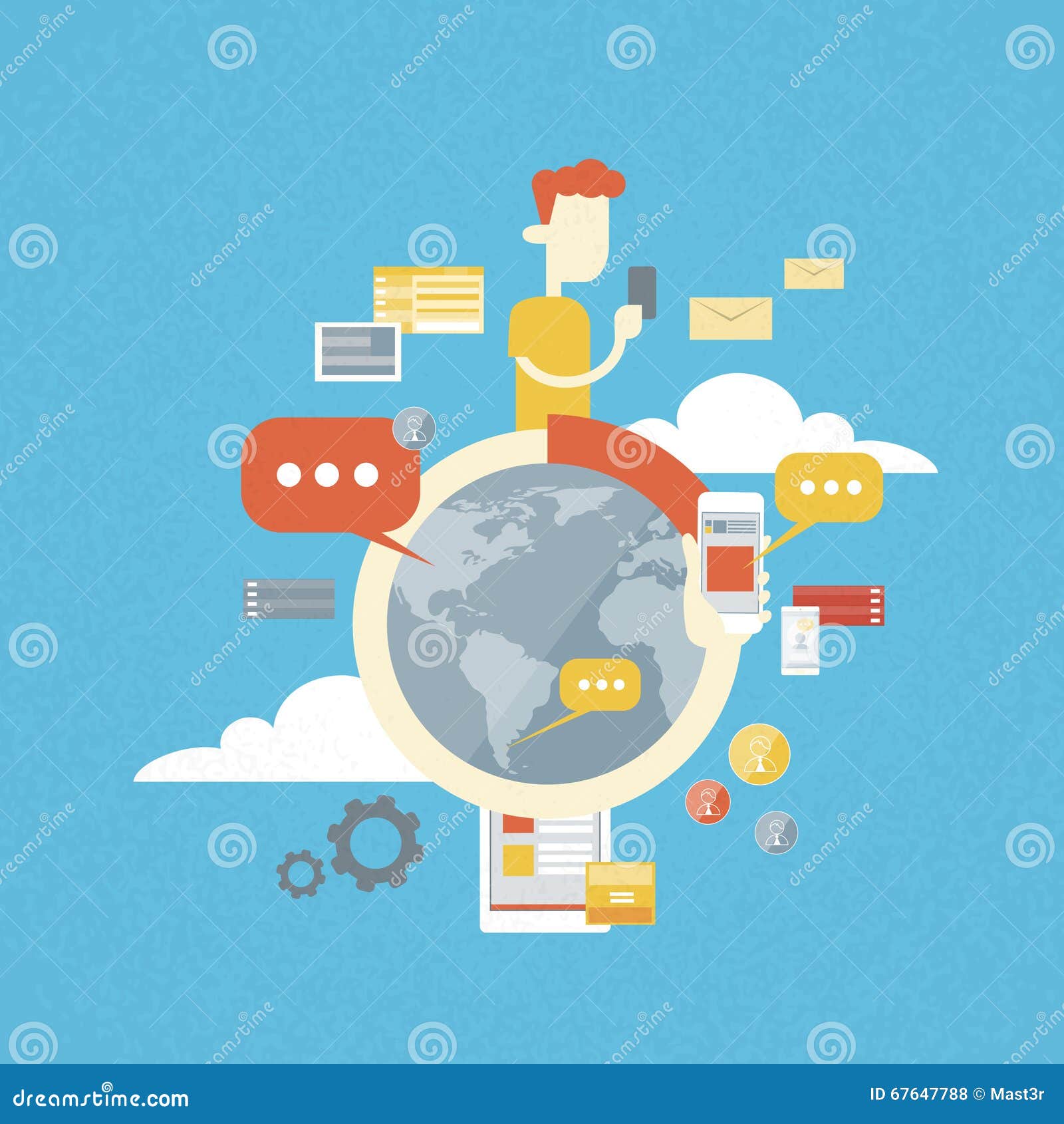 Man Using Cell Smart Phone, International Social Network Communication ...