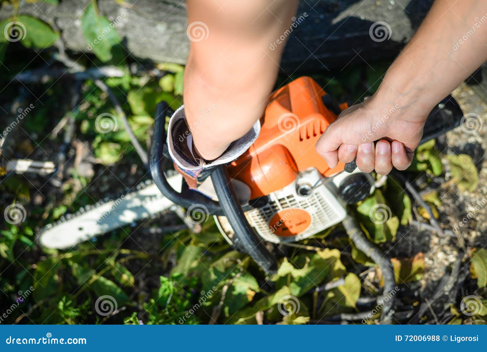 Man Using Chainsaw. Closeup of His Hands Stock Photo - Image of closeup ...
