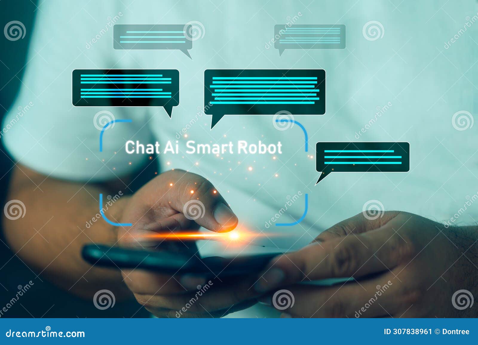 Man Using Chatbot AI App on Mobile Phone To Help and Support Work Stock ...