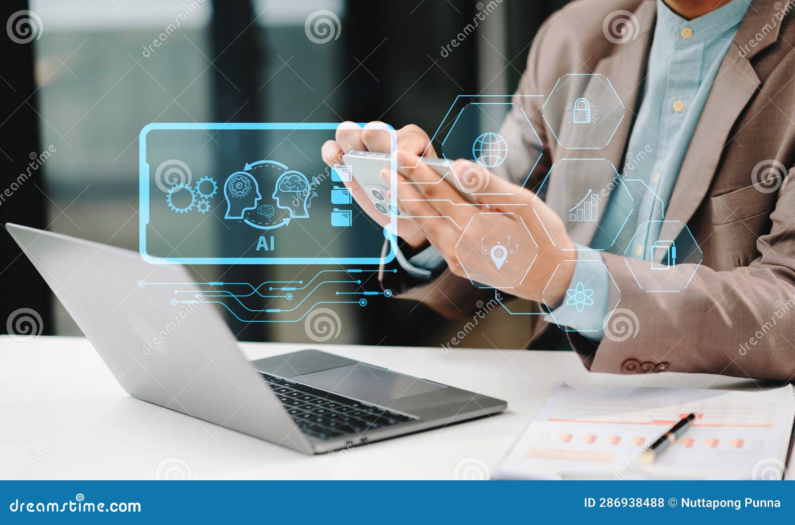 Man Using Chatbot in Computer and Tablet Smart Intelligence Ai.Chat with AI Artificial ...