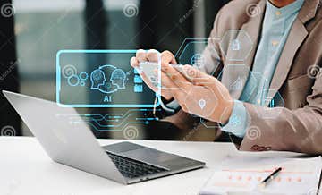 Man Using Chatbot in Computer and Tablet Smart Intelligence Ai.Chat with AI Artificial ...