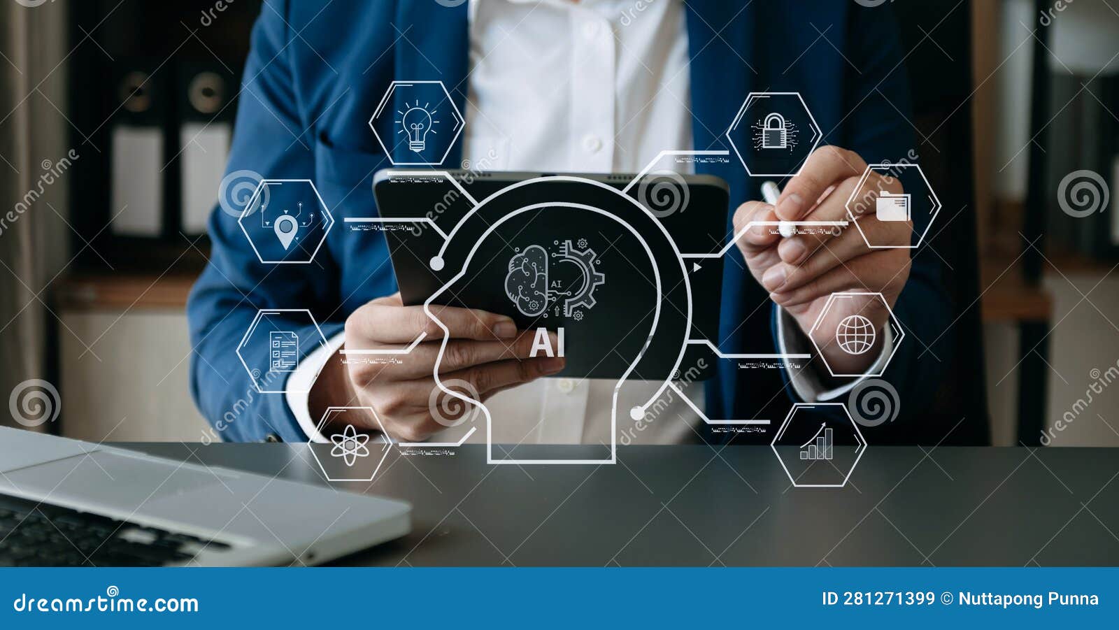 Man Using Chatbot in Computer and Tablet Smart Intelligence Ai.Chat with AI Artificial ...