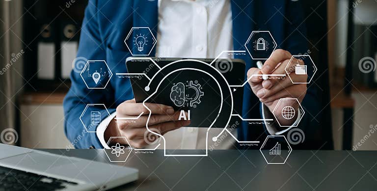 Man Using Chatbot in Computer and Tablet Smart Intelligence Ai.Chat with AI Artificial ...