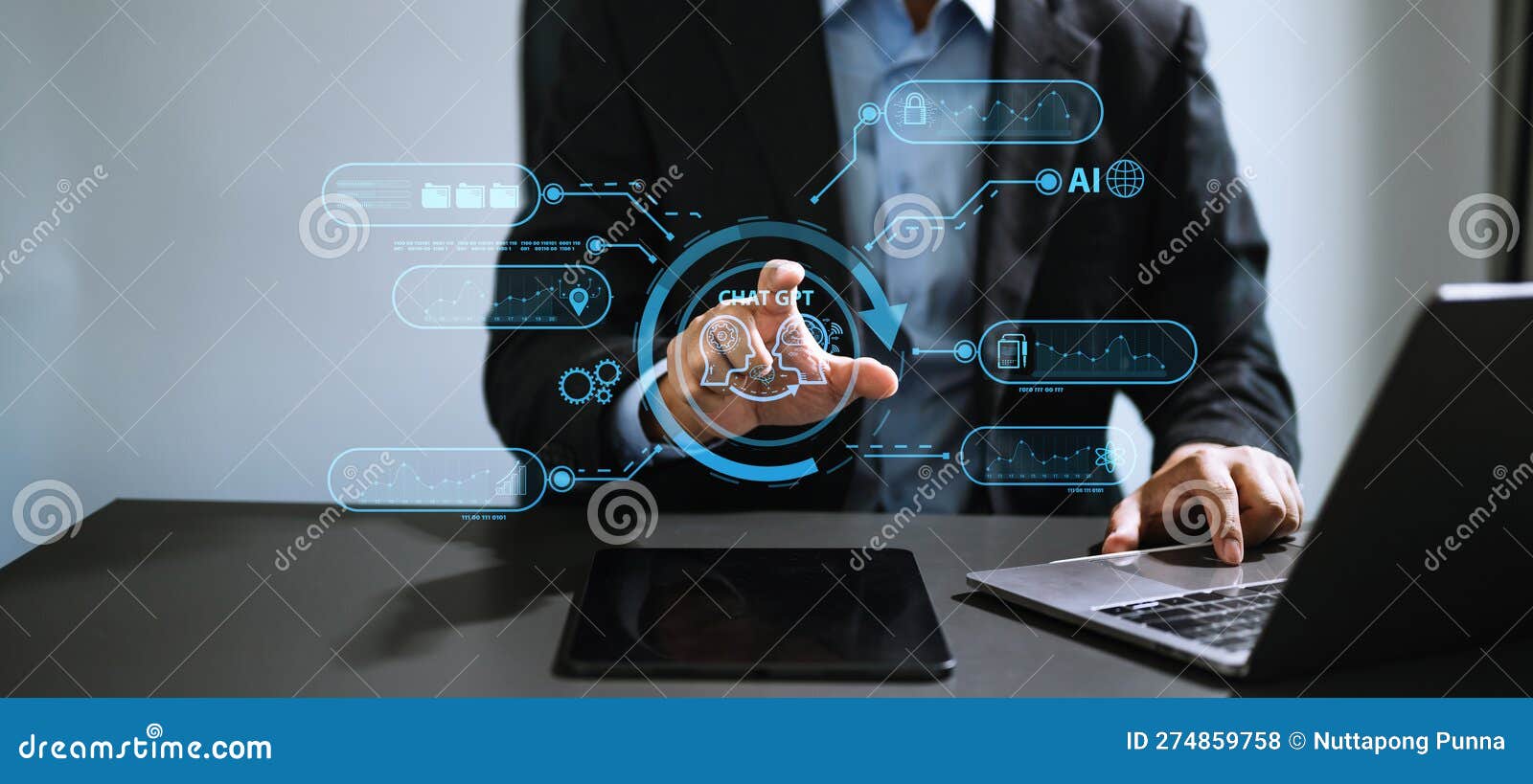 Man Using Chatbot in Computer and Tablet Smart Intelligence Ai.Chat GPT Chat with AI Artificial ...