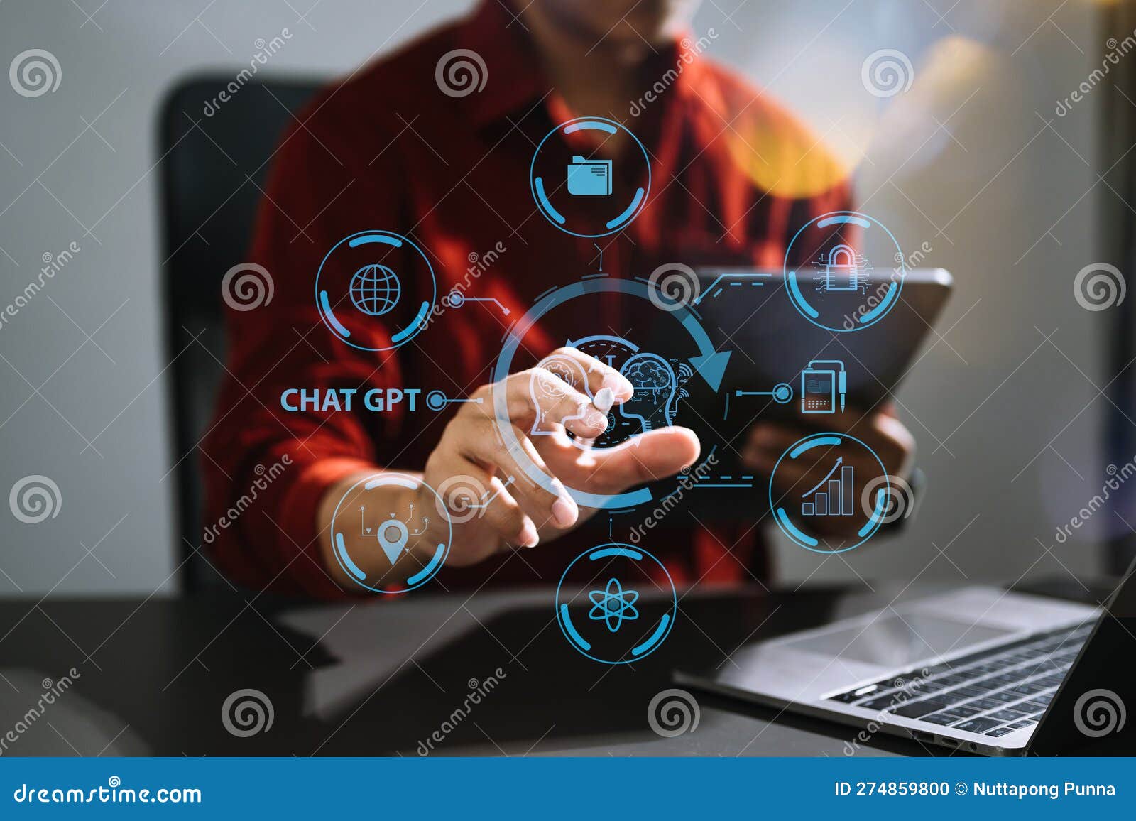 Man Using Chatbot in Computer and Tablet Smart Intelligence Ai.Chat GPT Chat with AI Artificial ...