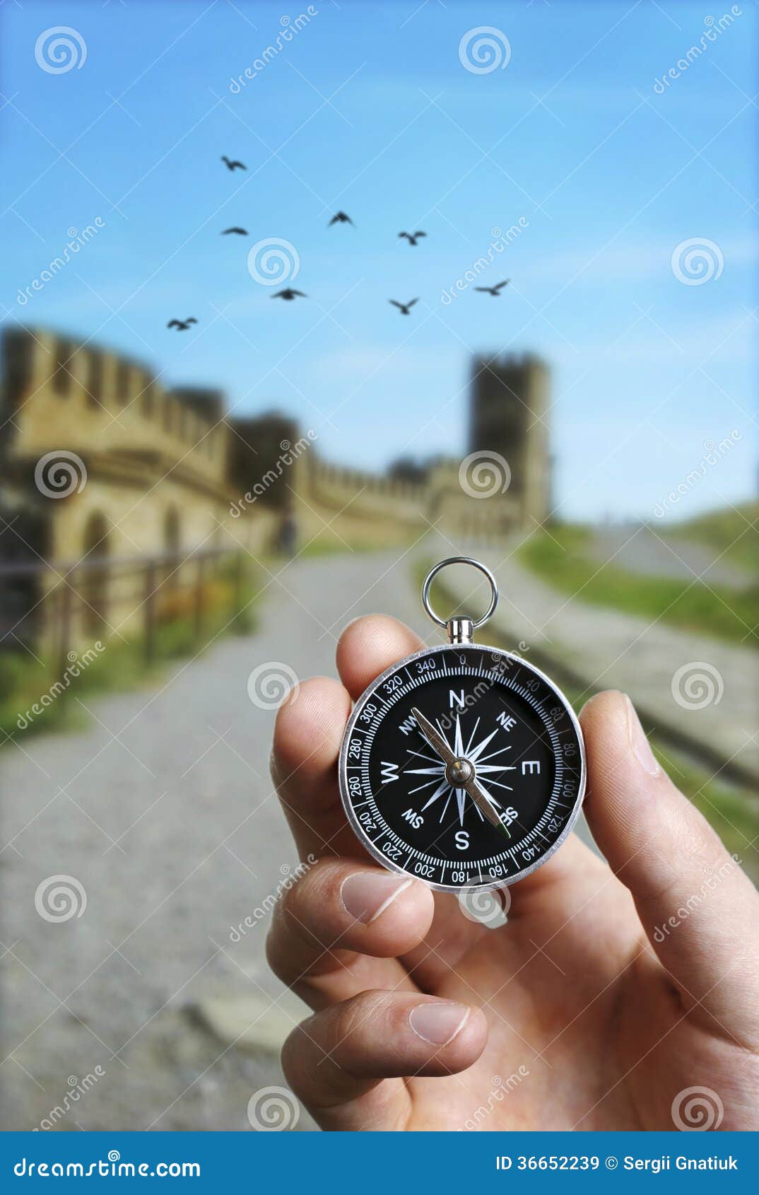Man Using a Compass while Sightseeing Abroad Stock Image - Image of ...