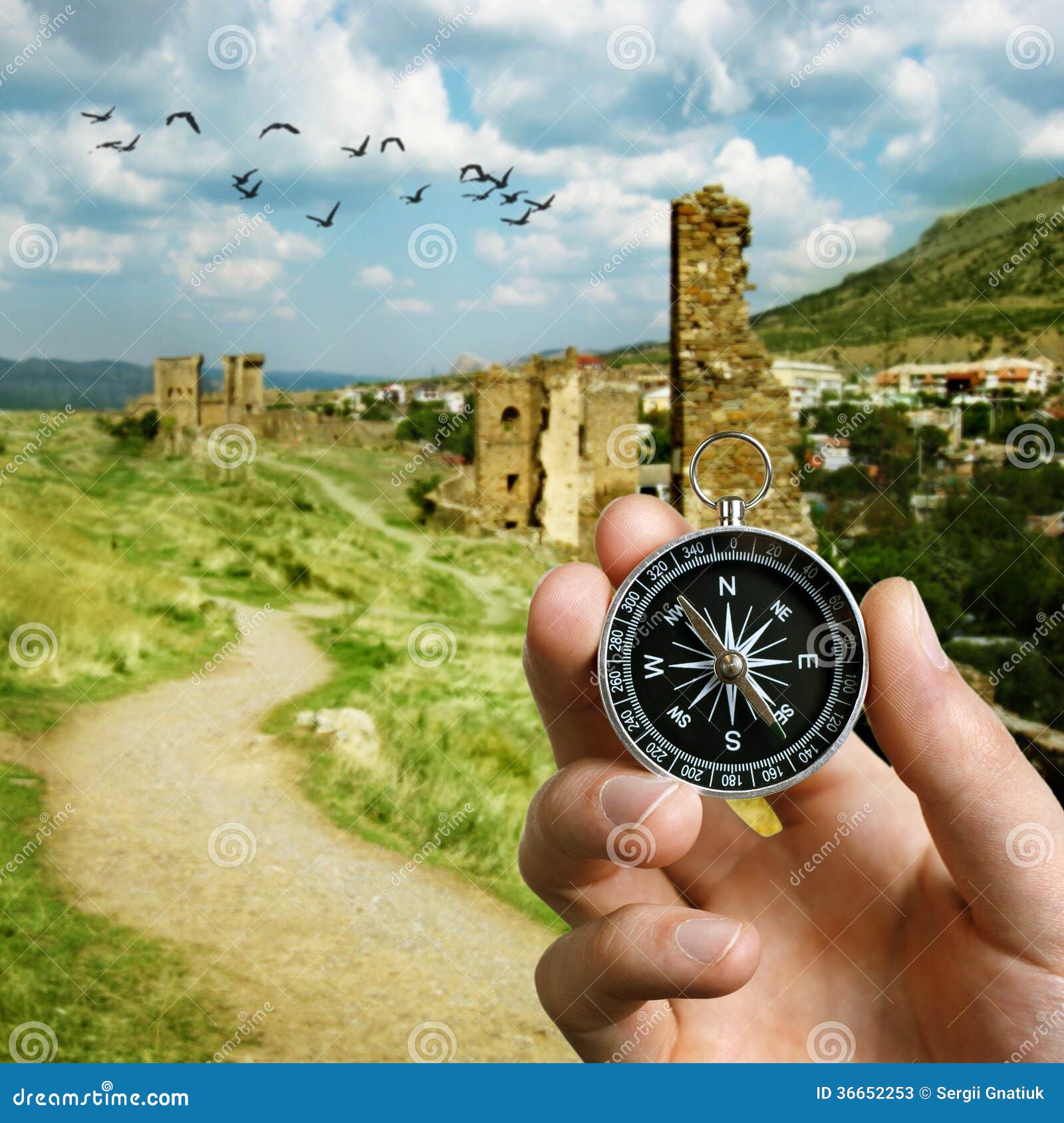 Man Using a Compass while Sightseeing Abroad Stock Image - Image of ...