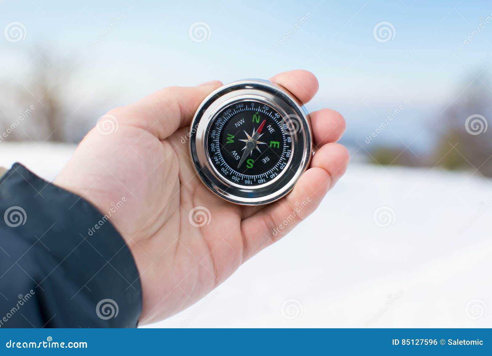 Man Using a Compass on Snowy Mountain Stock Photo - Image of navigation ...