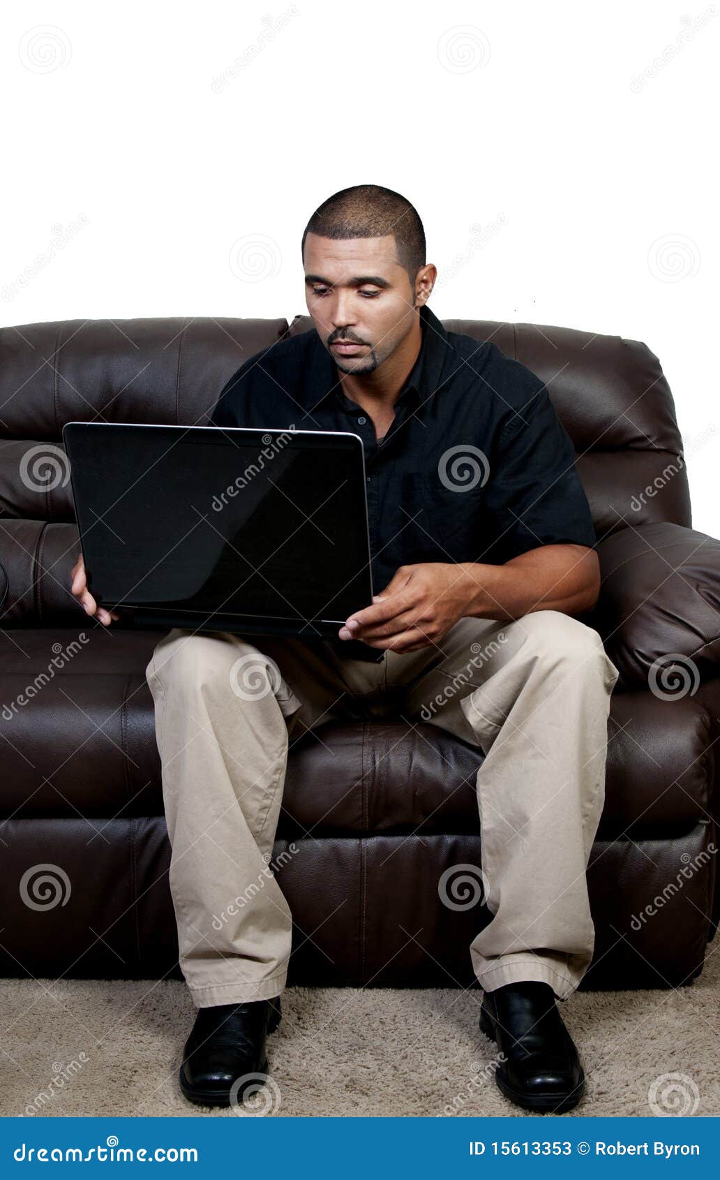 Man Using Computer stock image. Image of black, face - 15613353