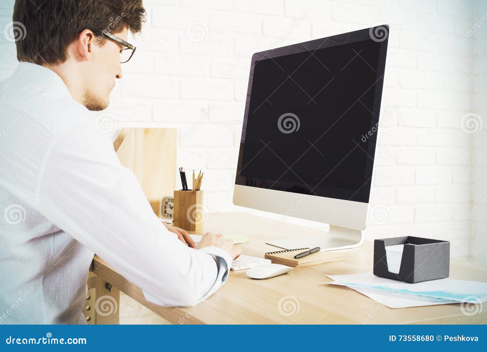 Man using computer stock photo. Image of mockup, back - 73558680