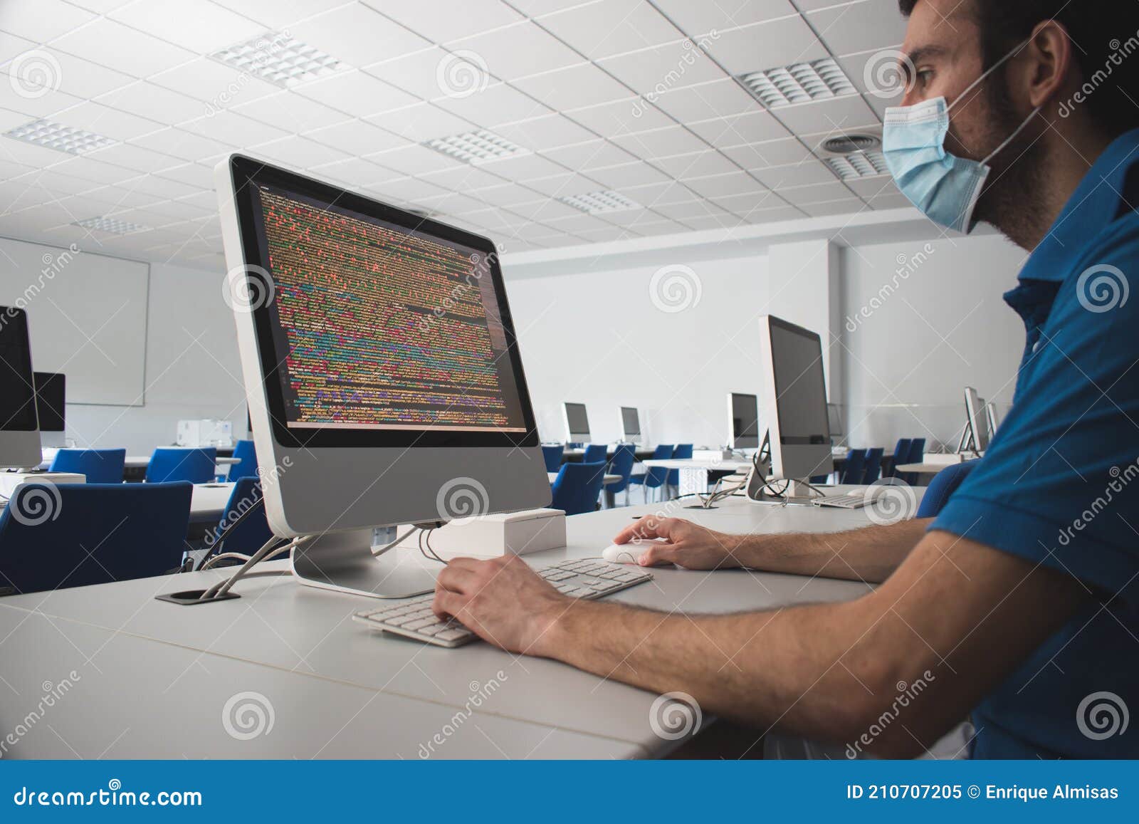 Man Using a Computer in a Class Stock Image - Image of monitor, data ...