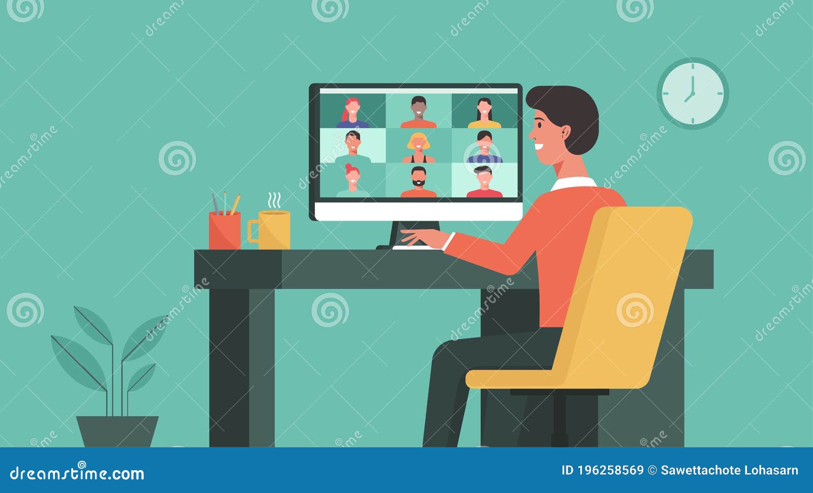 Man Using Computer Connecting To People, Learning or Meeting Online ...