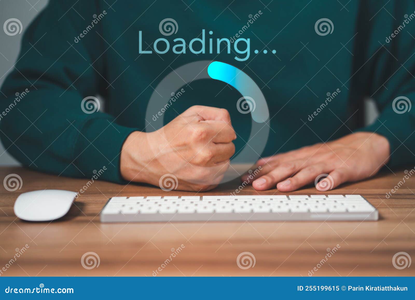 Man Using a Computer Keyboard To Download and Waiting To Loading ...