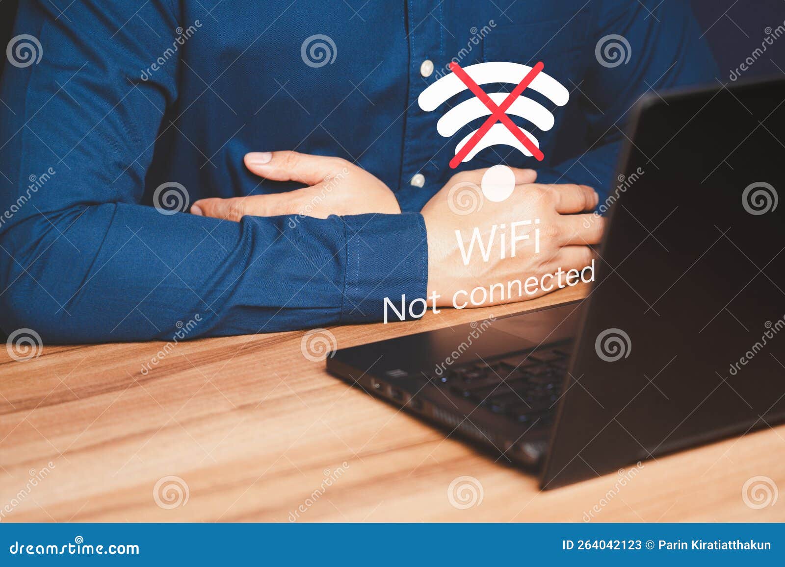 Man Using A Computer Laptop To Connect To Wifi But Wifi Not Connected And Waiting To Loading
