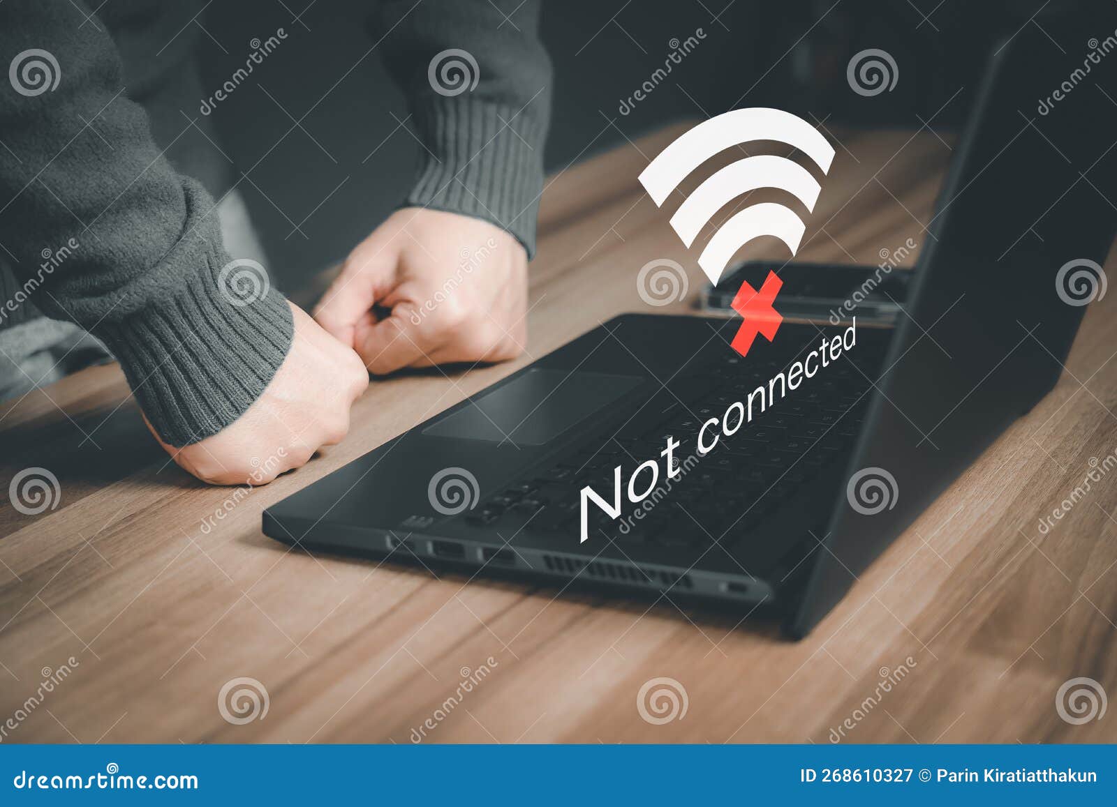 Man Using A Computer Laptop To Connect To Wifi But Wifi Not Connected And Waiting To Loading