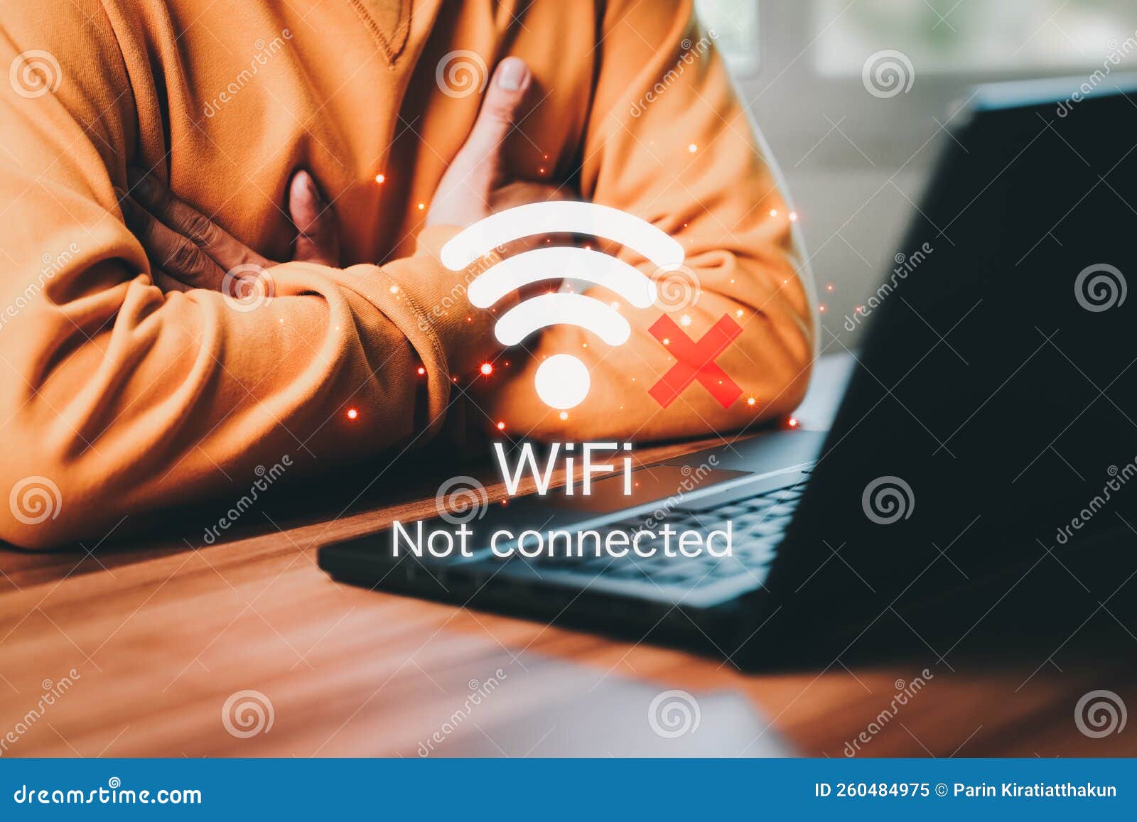 Man Using A Computer Laptop To Connect To Wifi But Wifi Not Connected And Waiting To Loading