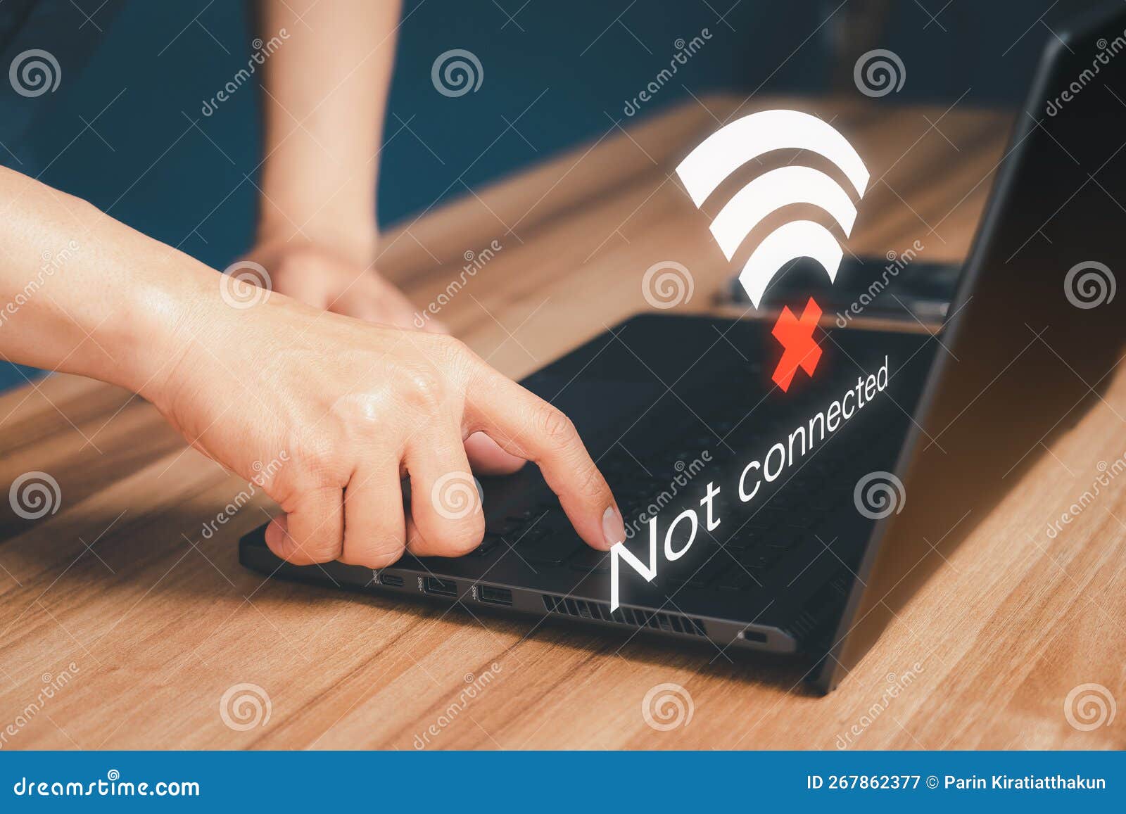 Man Using A Computer Laptop To Connect To Wifi But Wifi Not Connected And Waiting To Loading