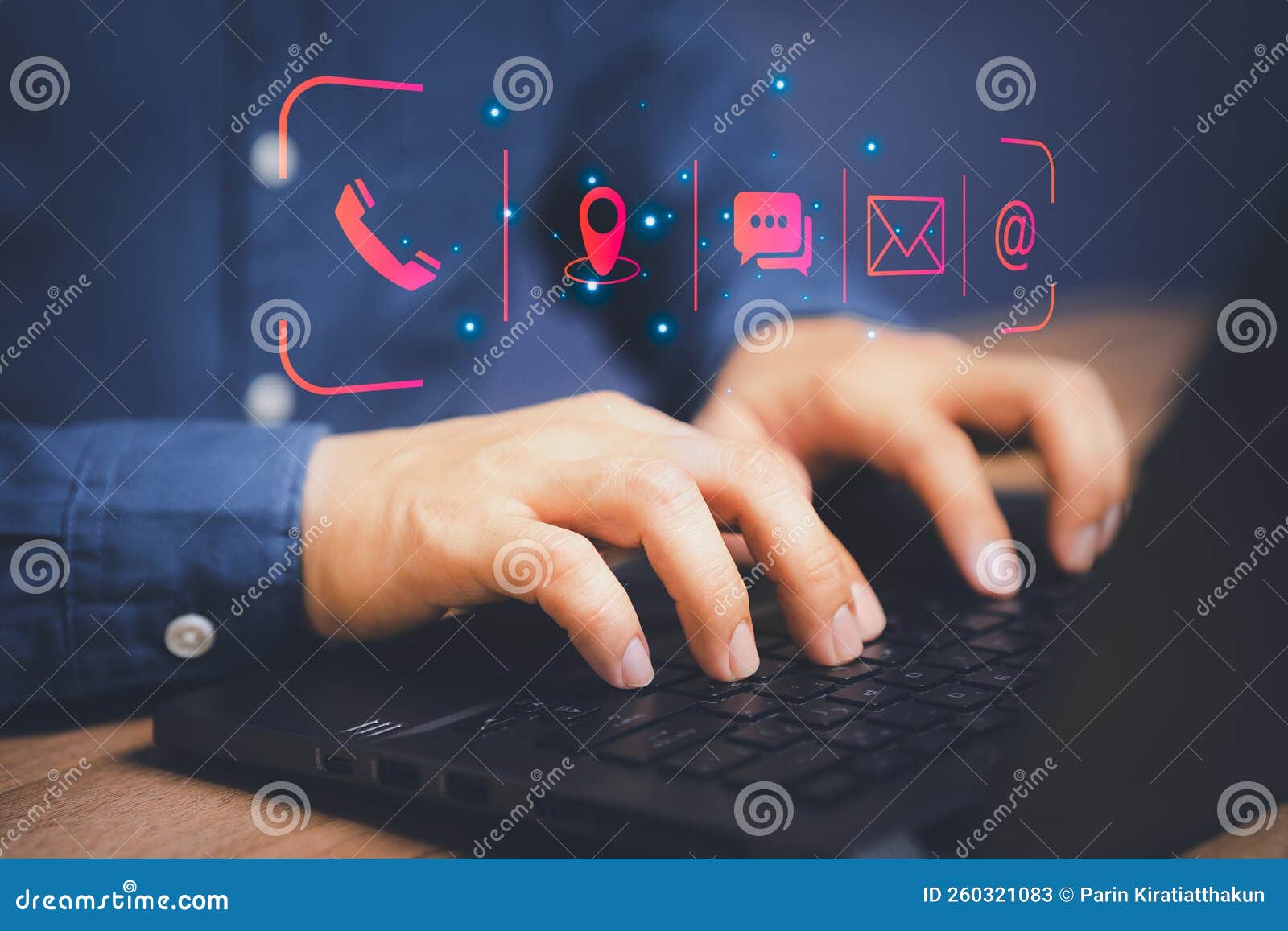 Man Using a Computer Laptop and Touching on Technology Virtual Screen ...