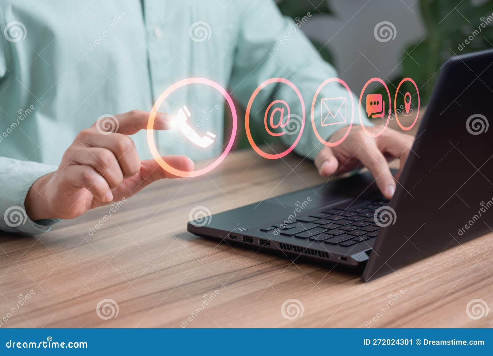 Man Using a Computer Laptop and Touching on Technology Virtual Screen ...