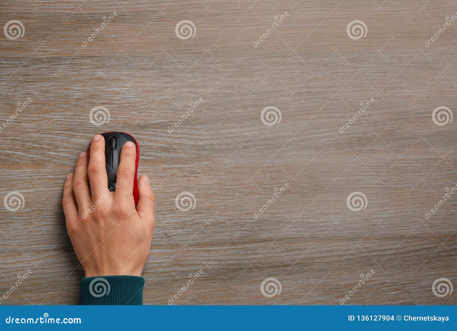 Man Using Computer Mouse on Wooden Table, Top View Stock Photo - Image ...