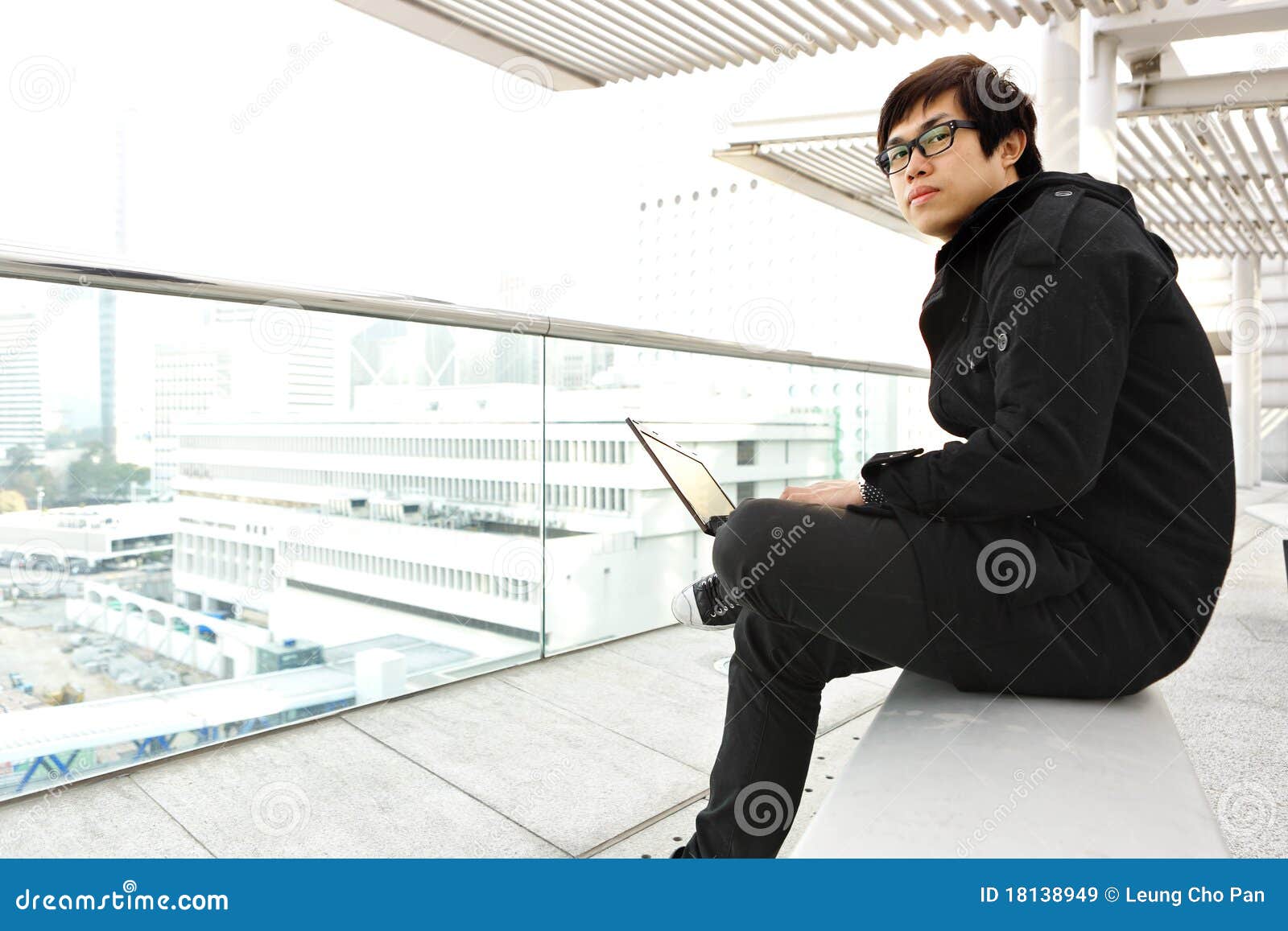 Man using computer outdoor stock image. Image of adult - 18138949