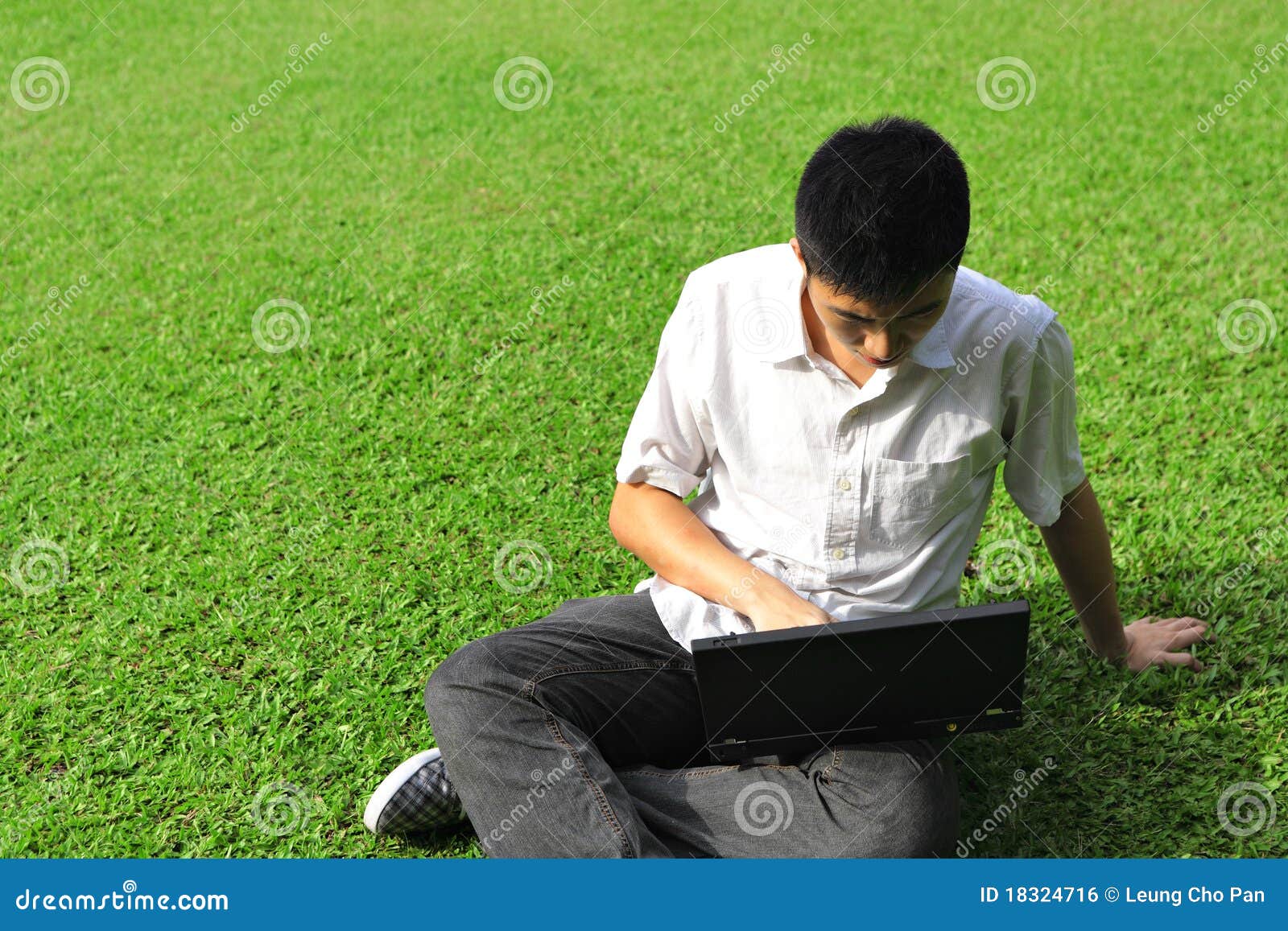 Man using computer outdoor stock photo. Image of nature - 18324716