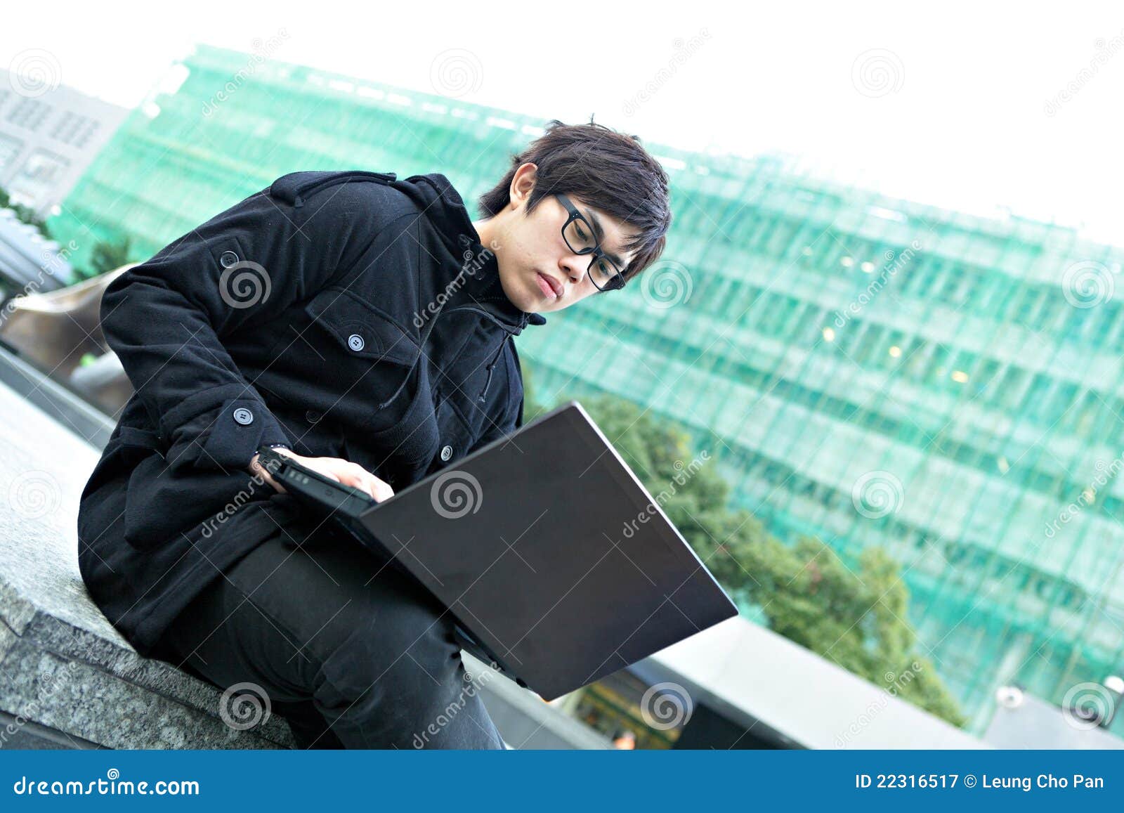 Man using computer outdoor stock image. Image of relax - 22316517