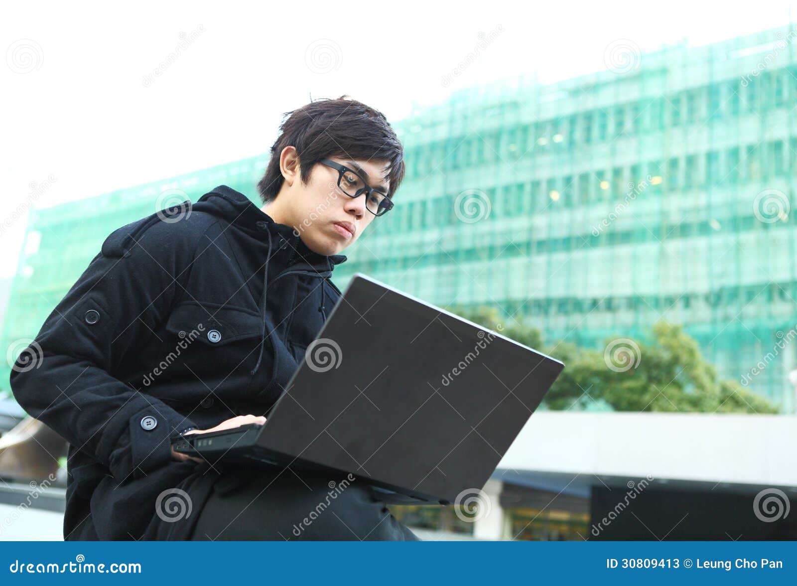 Man using computer outdoor stock image. Image of beautiful - 30809413
