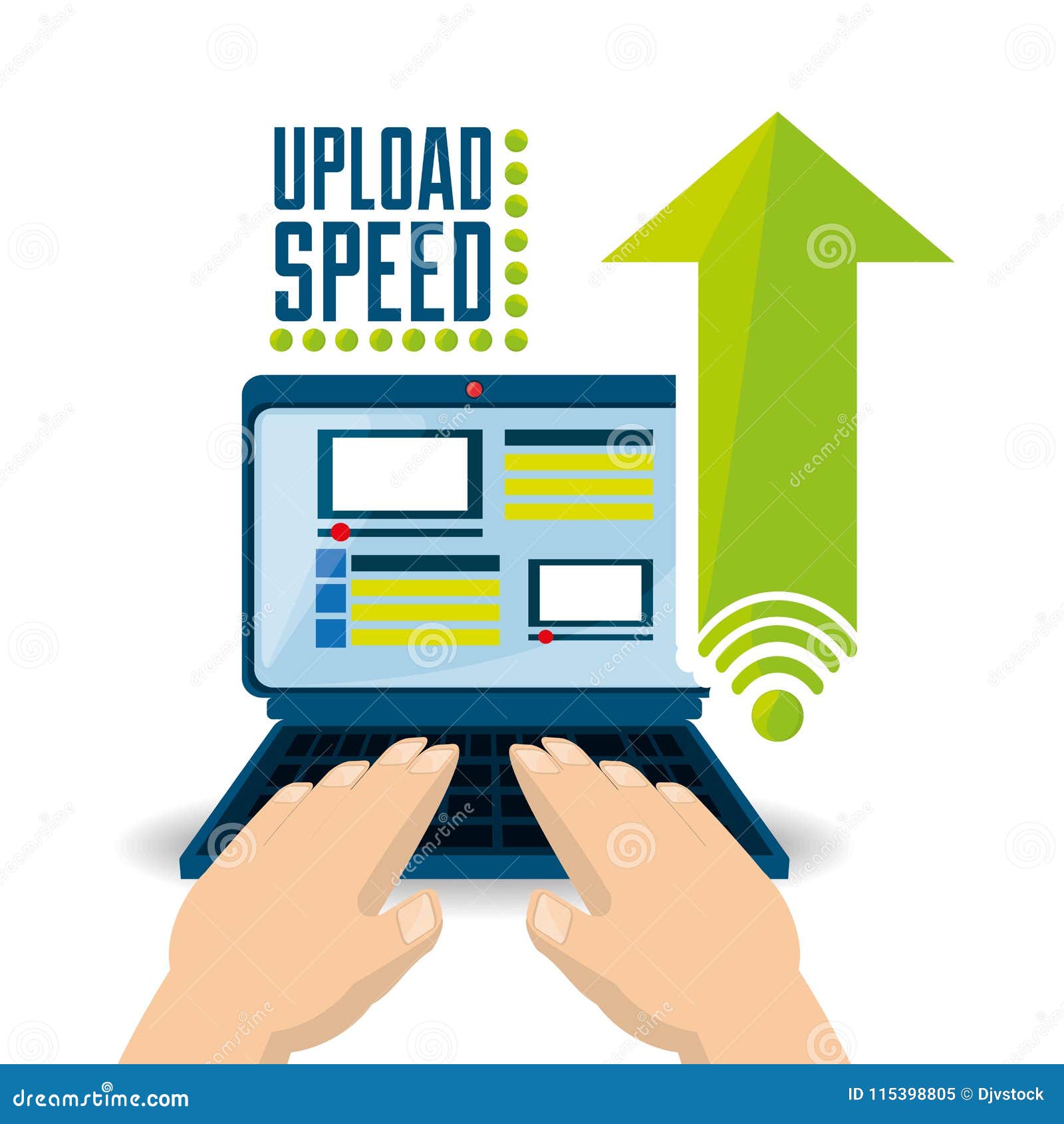 Man Using the Computer and Upload Files Stock Vector - Illustration of ...