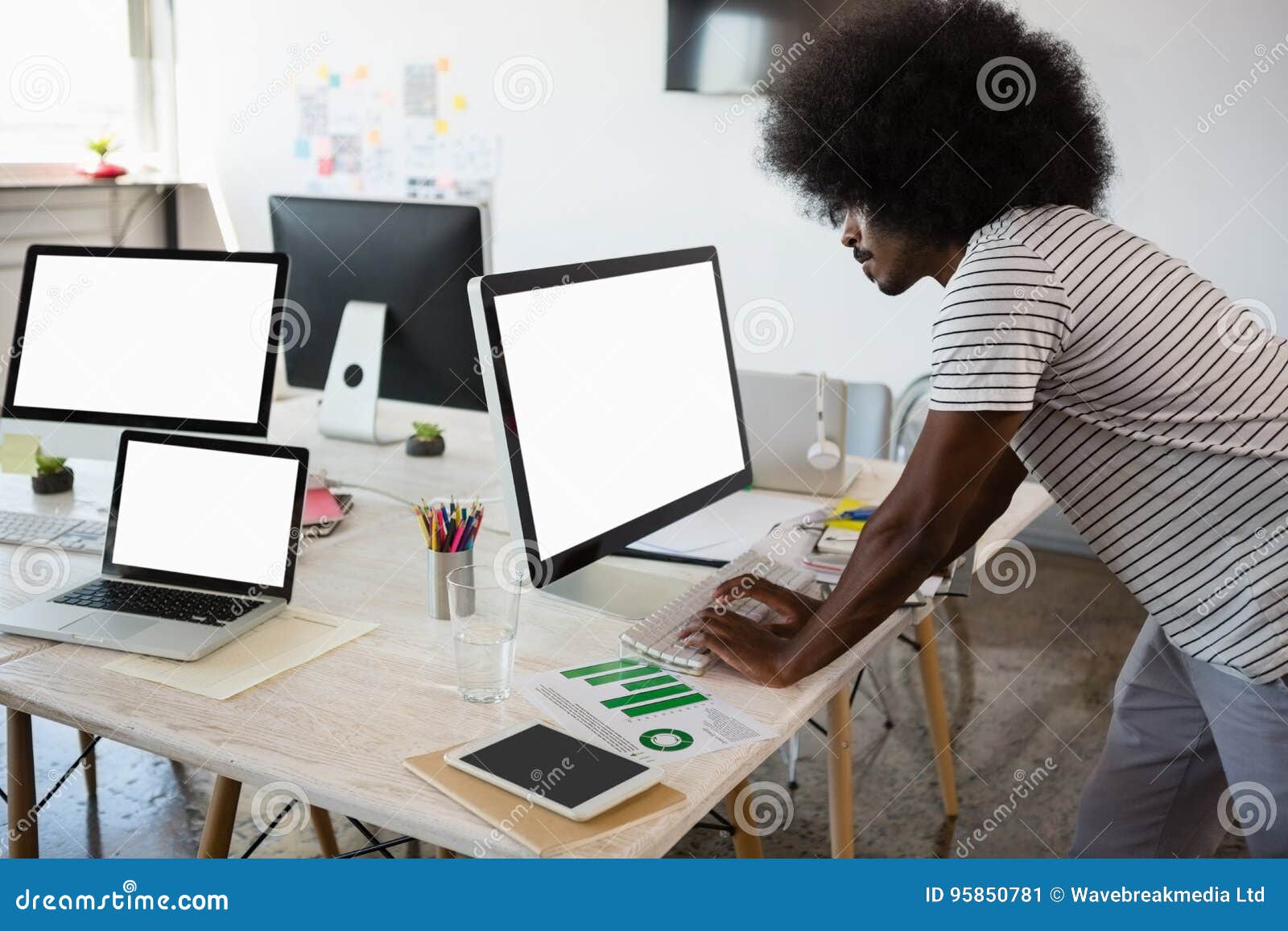 Man Using Computer while Working at Office Stock Image - Image of ...