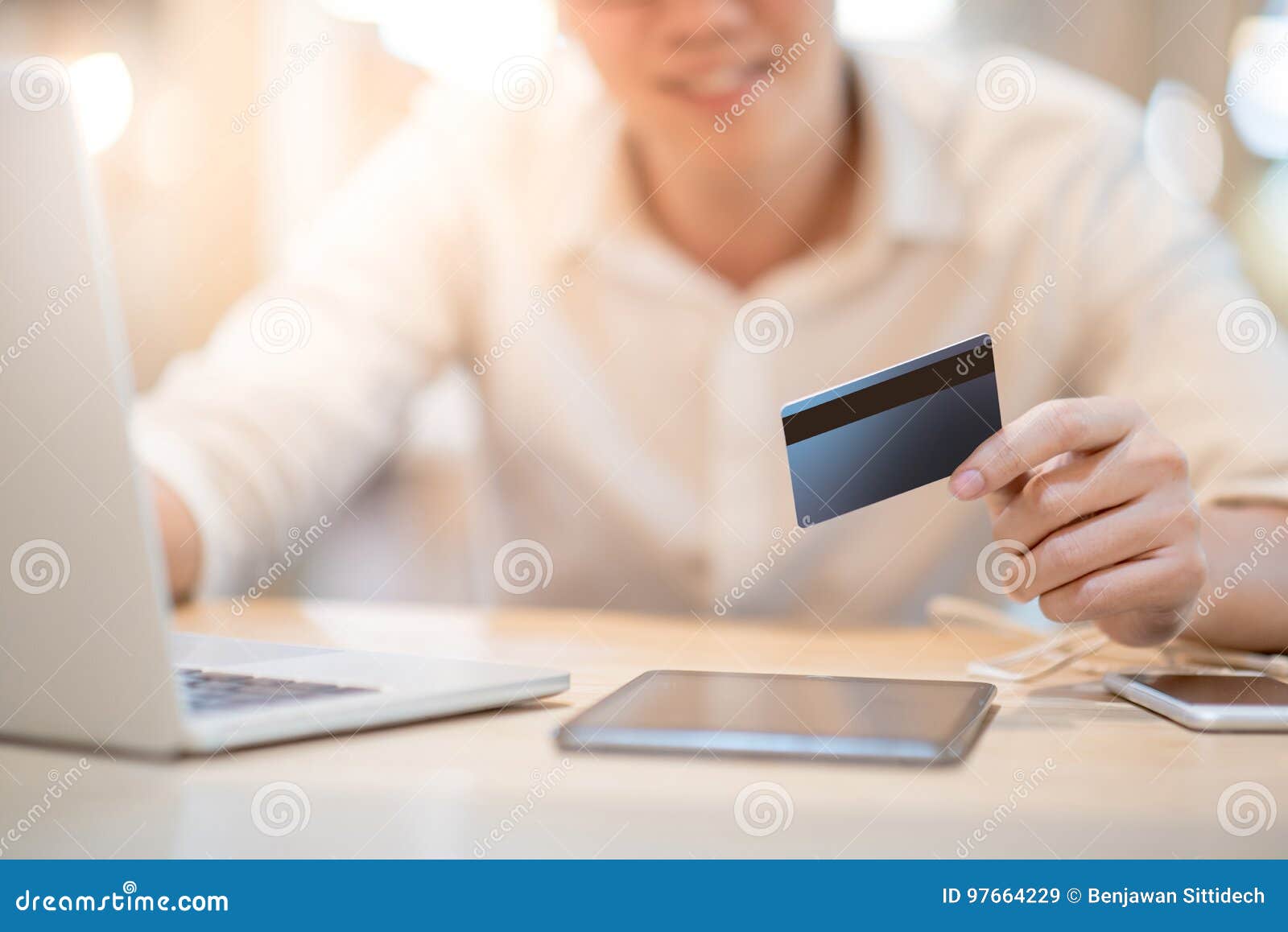 Man Using Credit Card for Online Shopping Stock Image - Image of ...