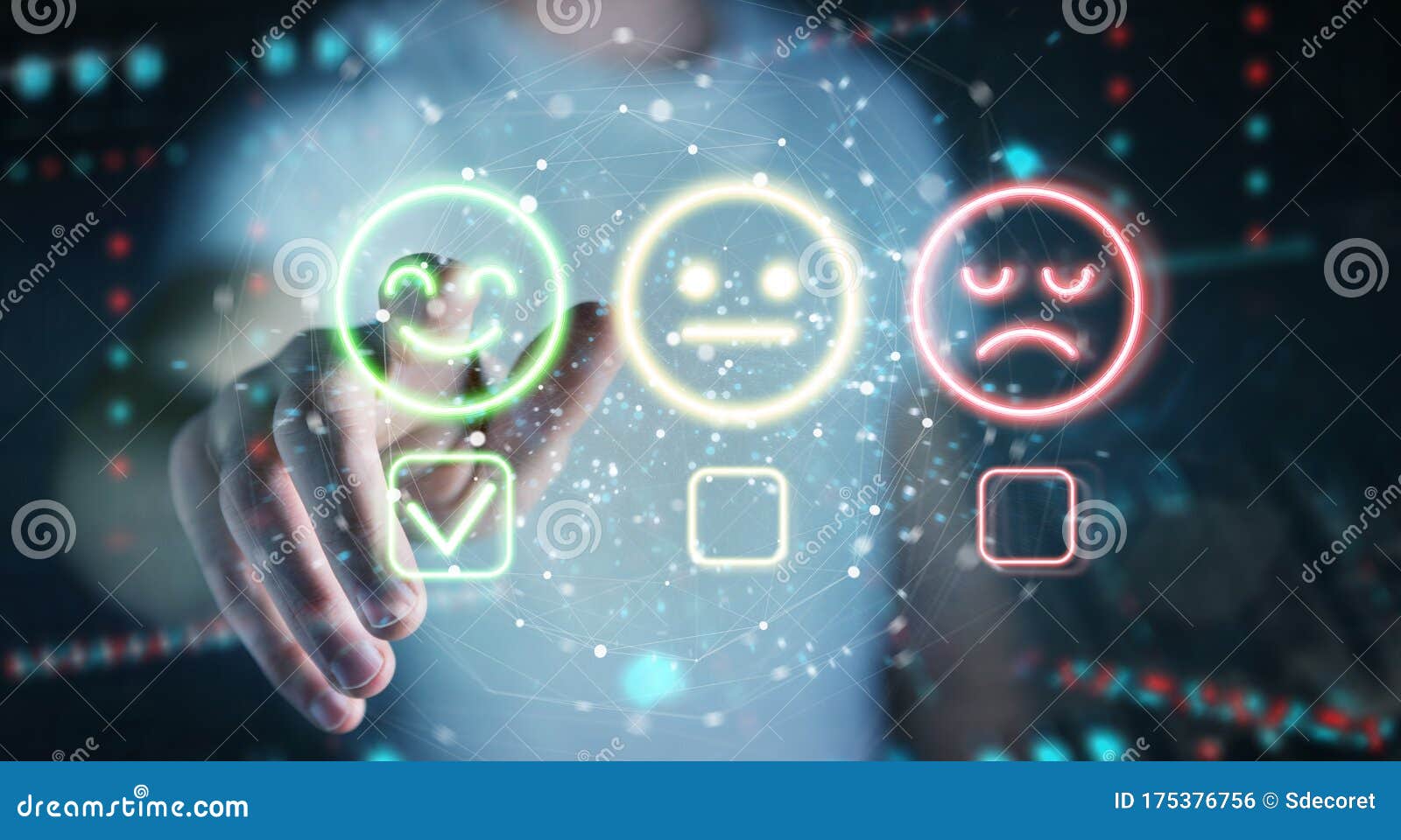 Man Using Customer Satisfaction Rating Interface 3D Rendering Stock ...